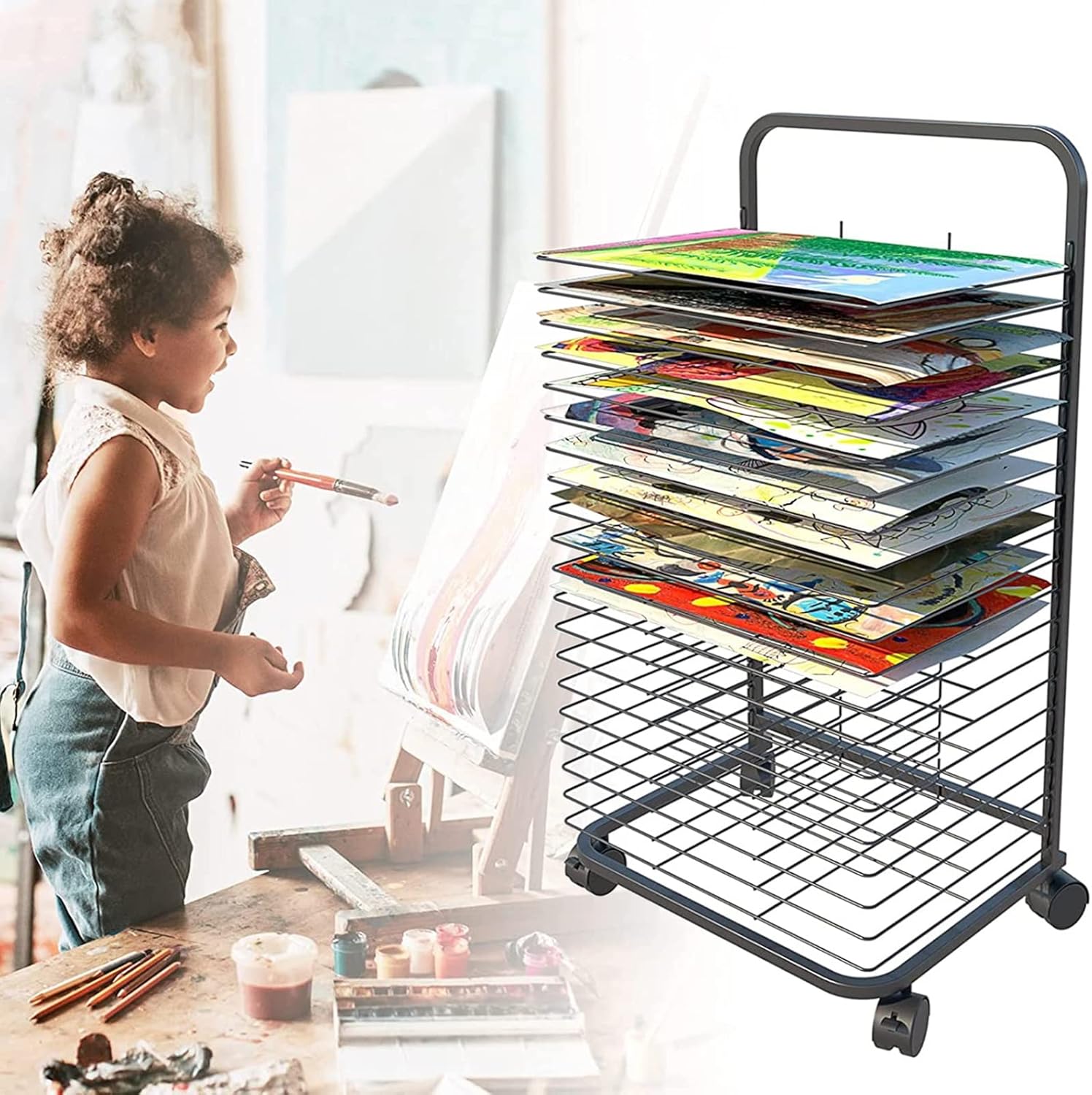 3 Sizes Art Drying Rack Mobile Classroom Paint Drying Rack with Wire ...