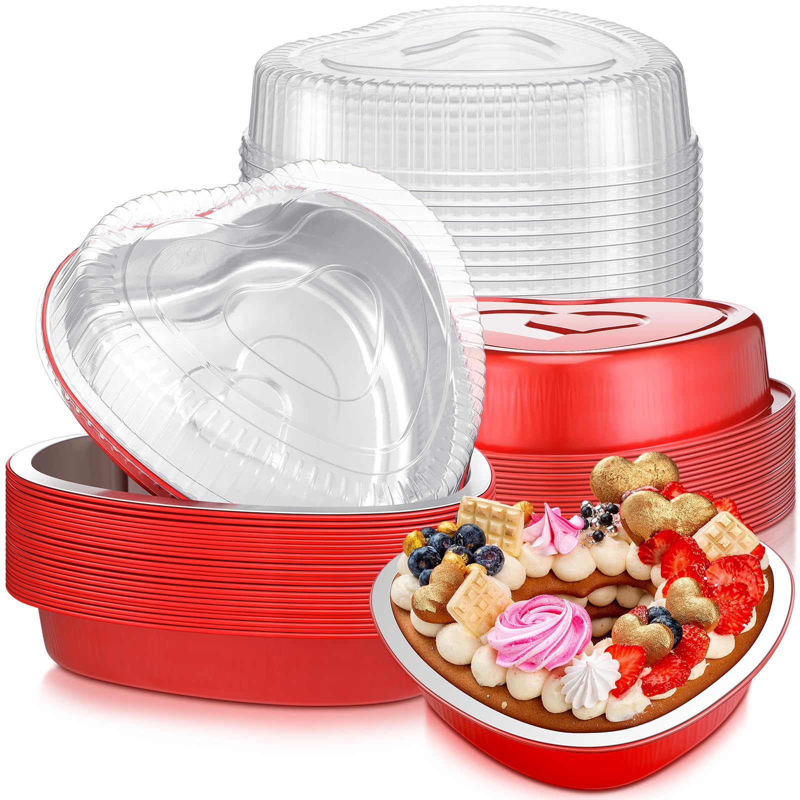 Amazon.com: Domensi 30 Pcs Valentine's Day 32 oz Heart Shaped Cake Pans ...