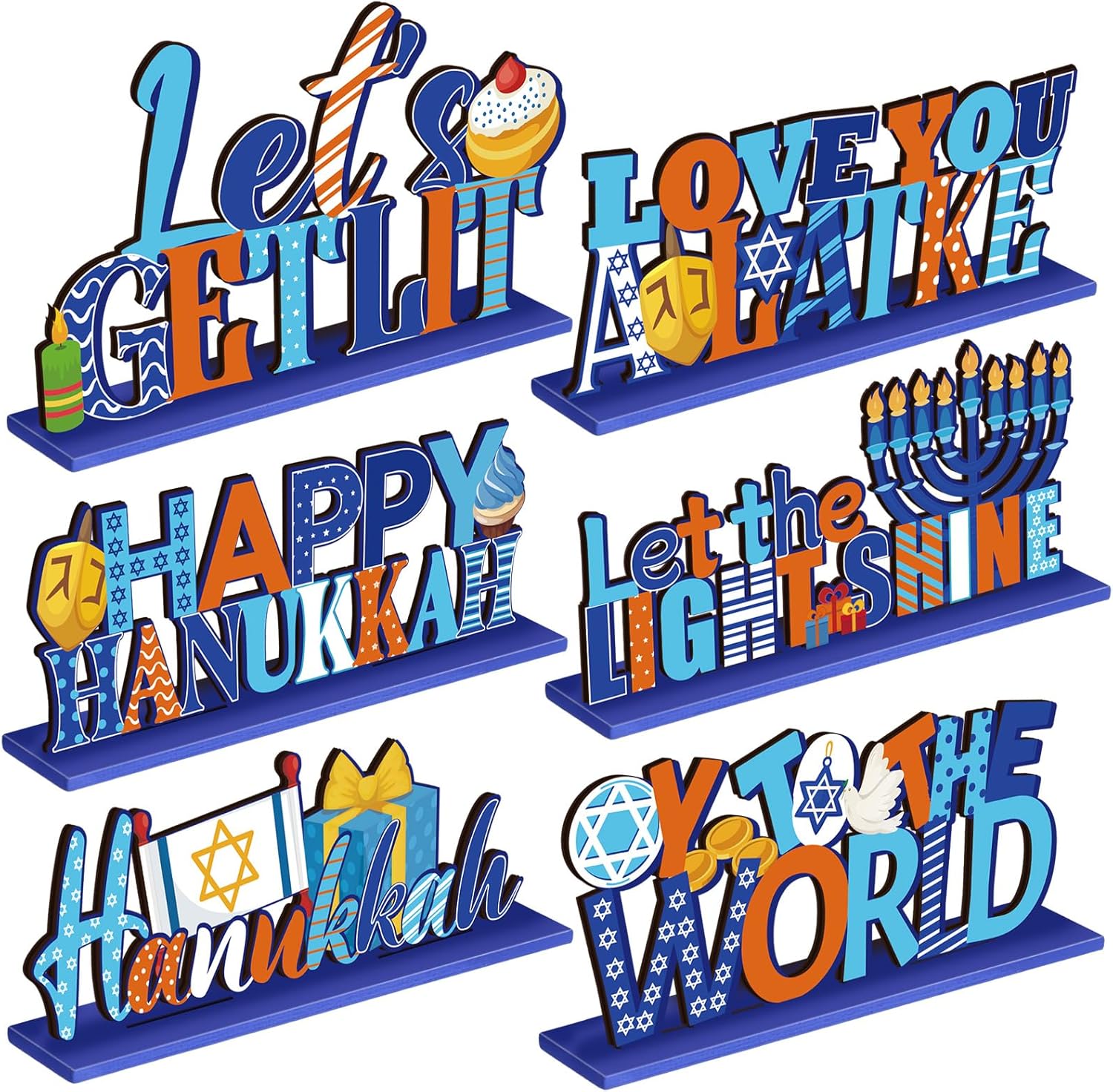 Amazon.com: Hoolerry 6 Pcs Hanukkah Table Decoration Wooden Chanukah ...