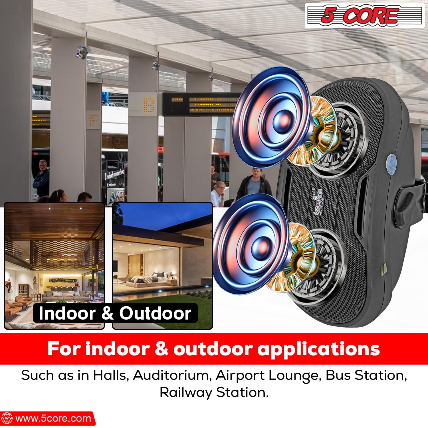 Snapklik.com : 5 CORE Outdoor Speakers Stereo In Wall Speaker 600W Peak ...