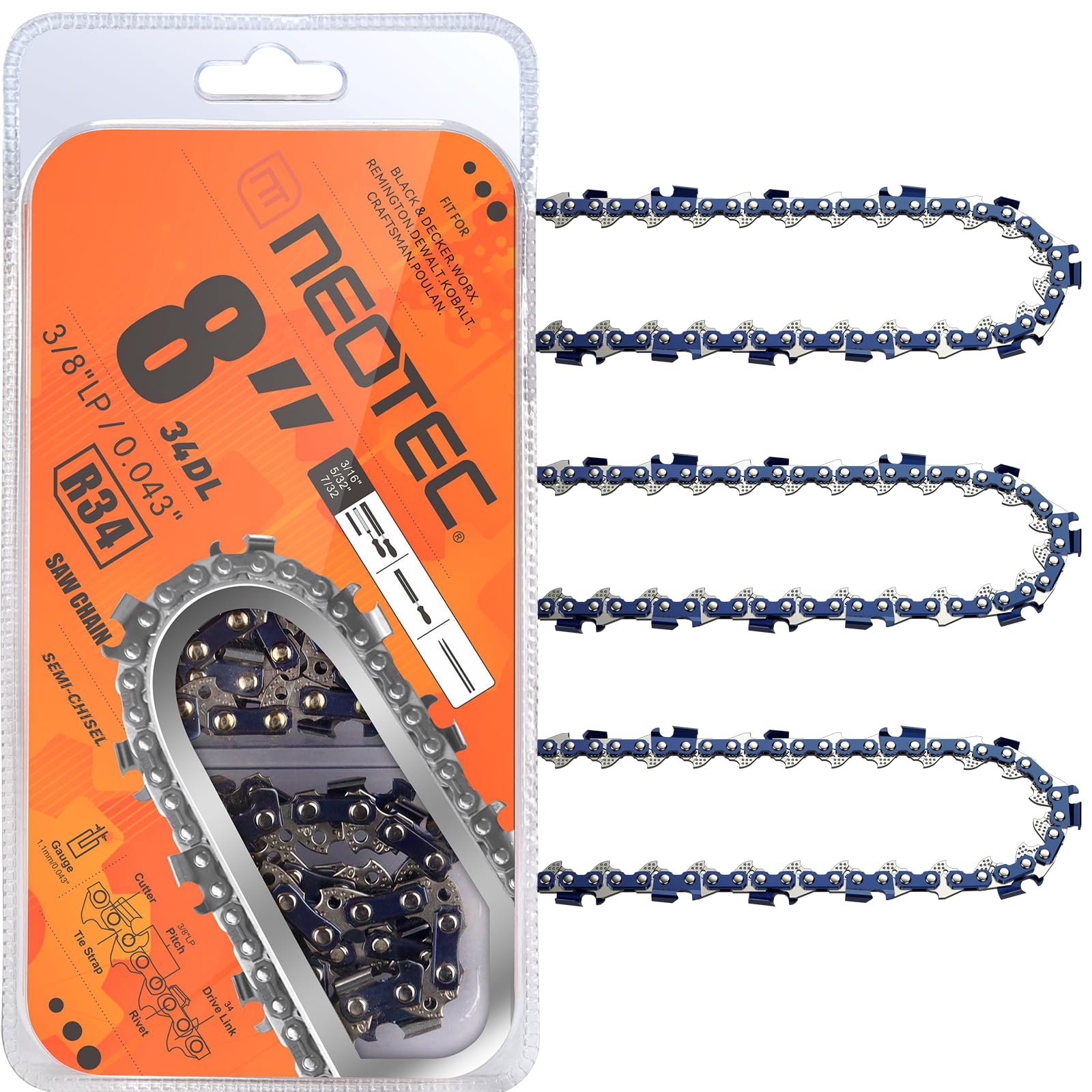 Amazon.com: 8 Inch Chainsaw Chain,3/8"LP Pitch,.043" Gauge 34 Drive ...