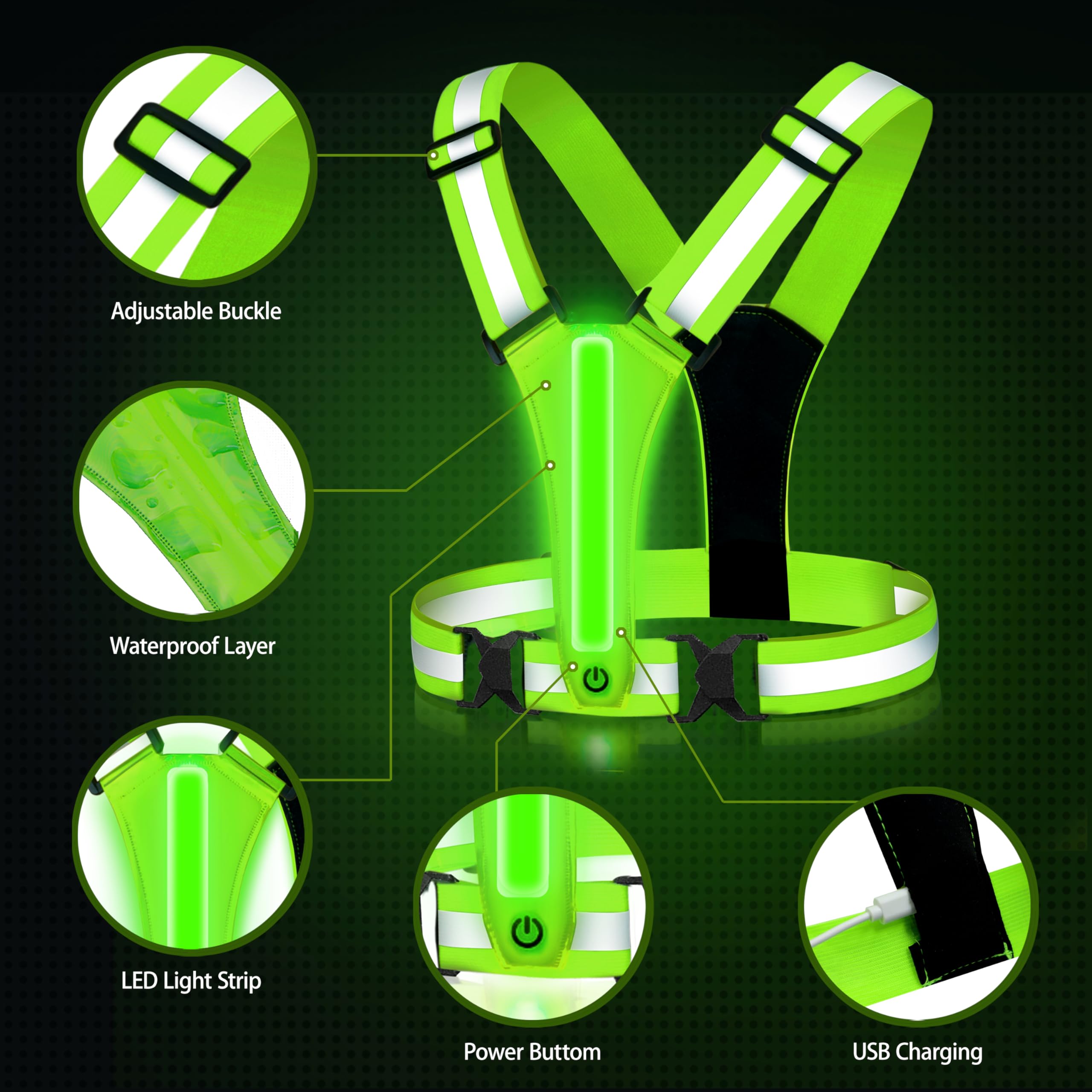Snapklik.com : LED Reflective Vest Running Gear, High Visibility ...