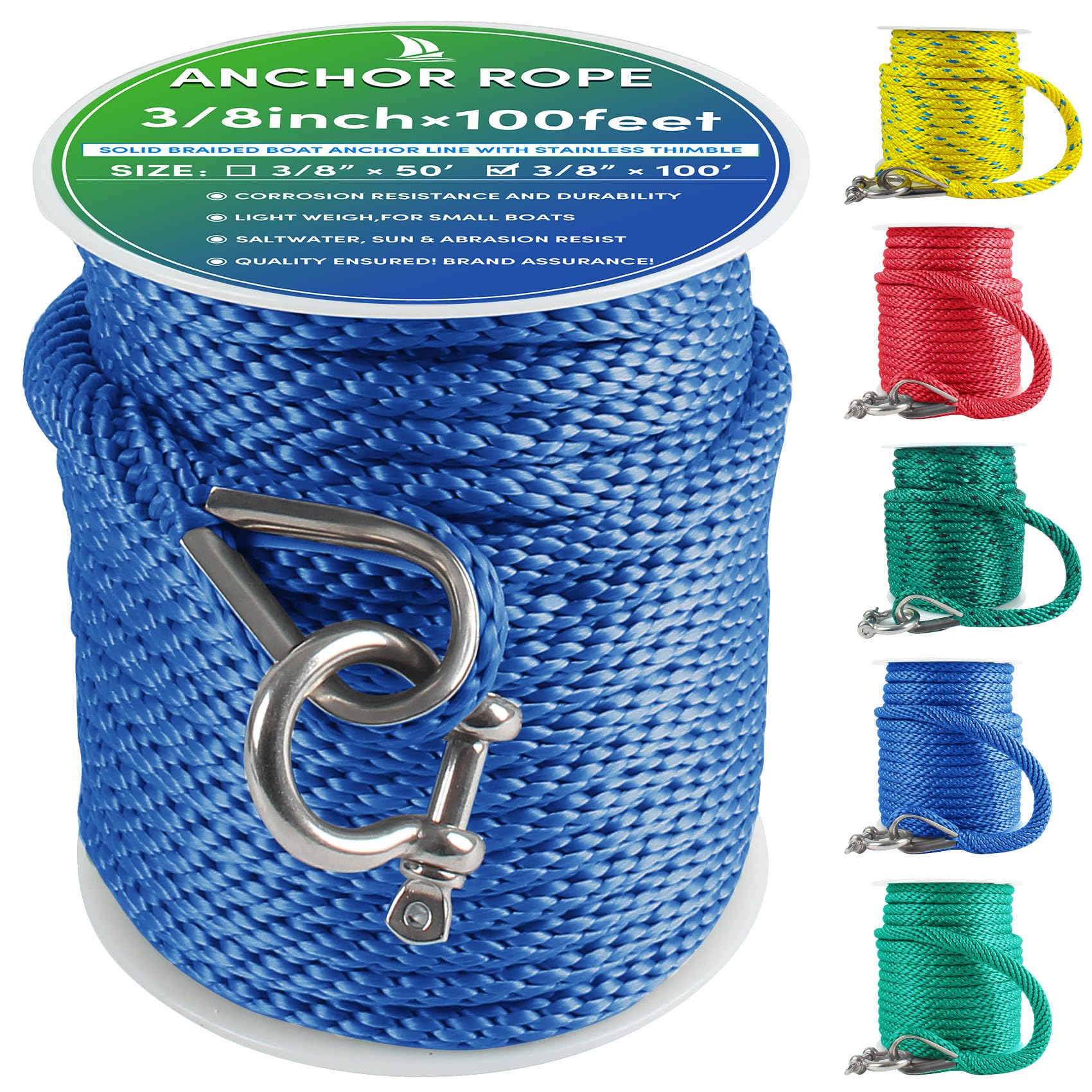 Snapklik.com : Premium Anchor Rope 100 Ft X 3/8 Inch, Solid Braid MFP ...