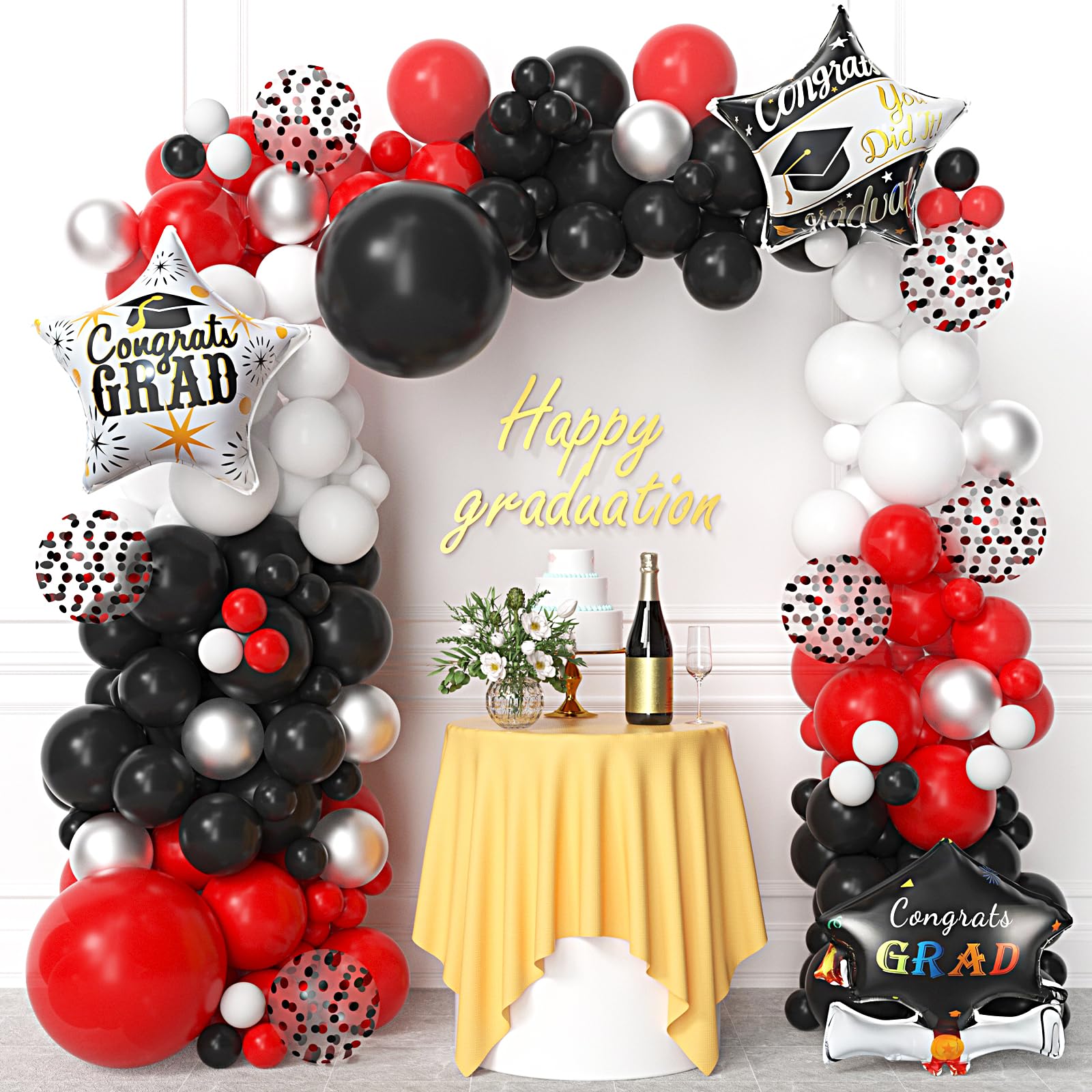 Snapklik.com : Graduation Balloon Garland Arch Kit Red Black White ...