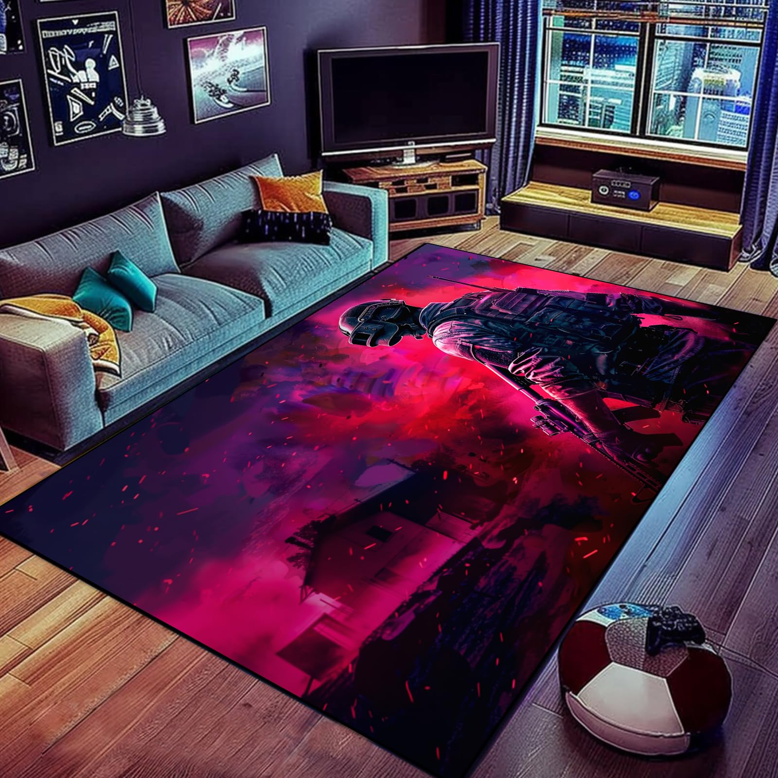 Amazon.com: Shooting Gaming Area Rug Teen Boys Carpet, Battle Game Rug ...