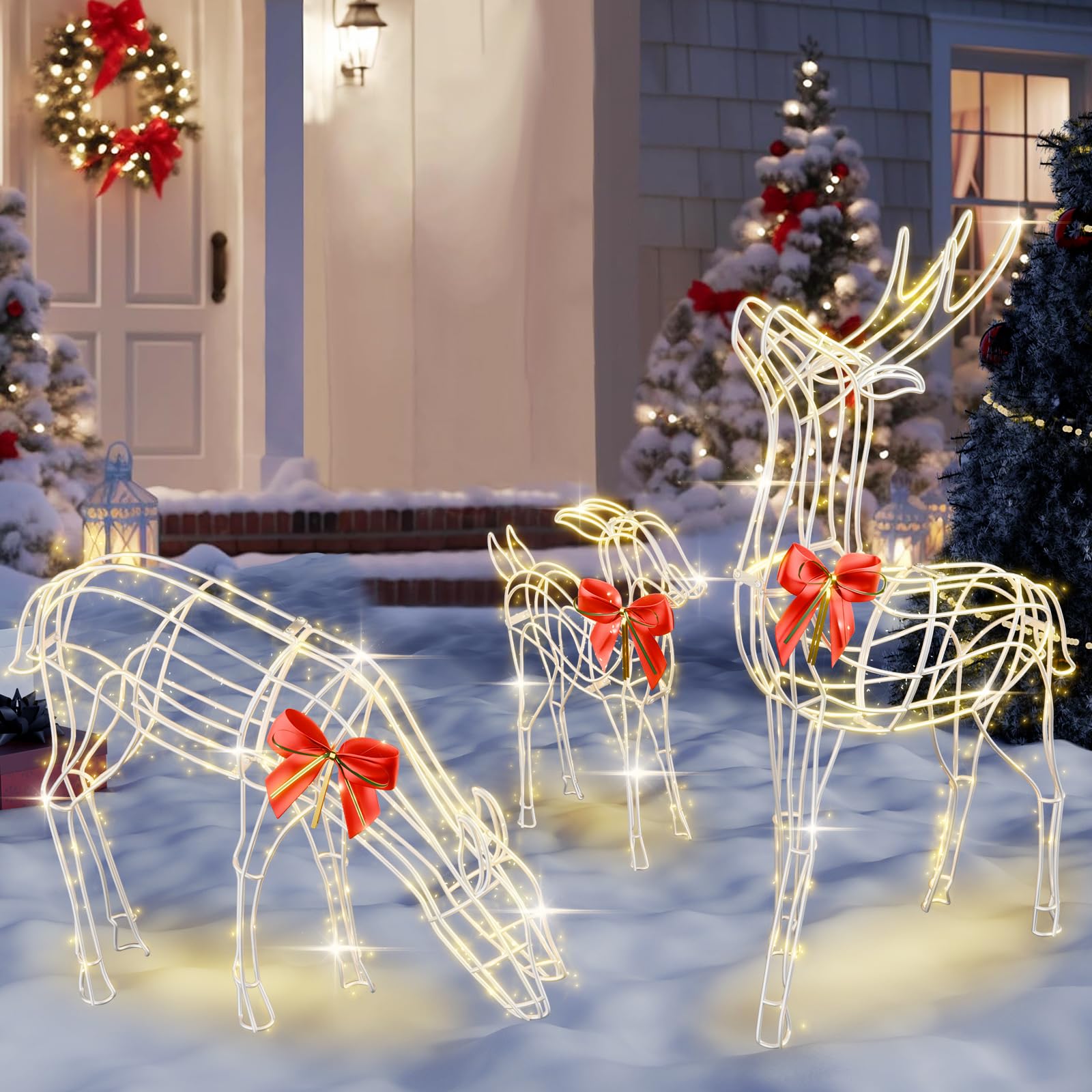 Amazon.com: [Upgraded] 3-Pcs Large Reindeer Christmas Decoration, 3D ...