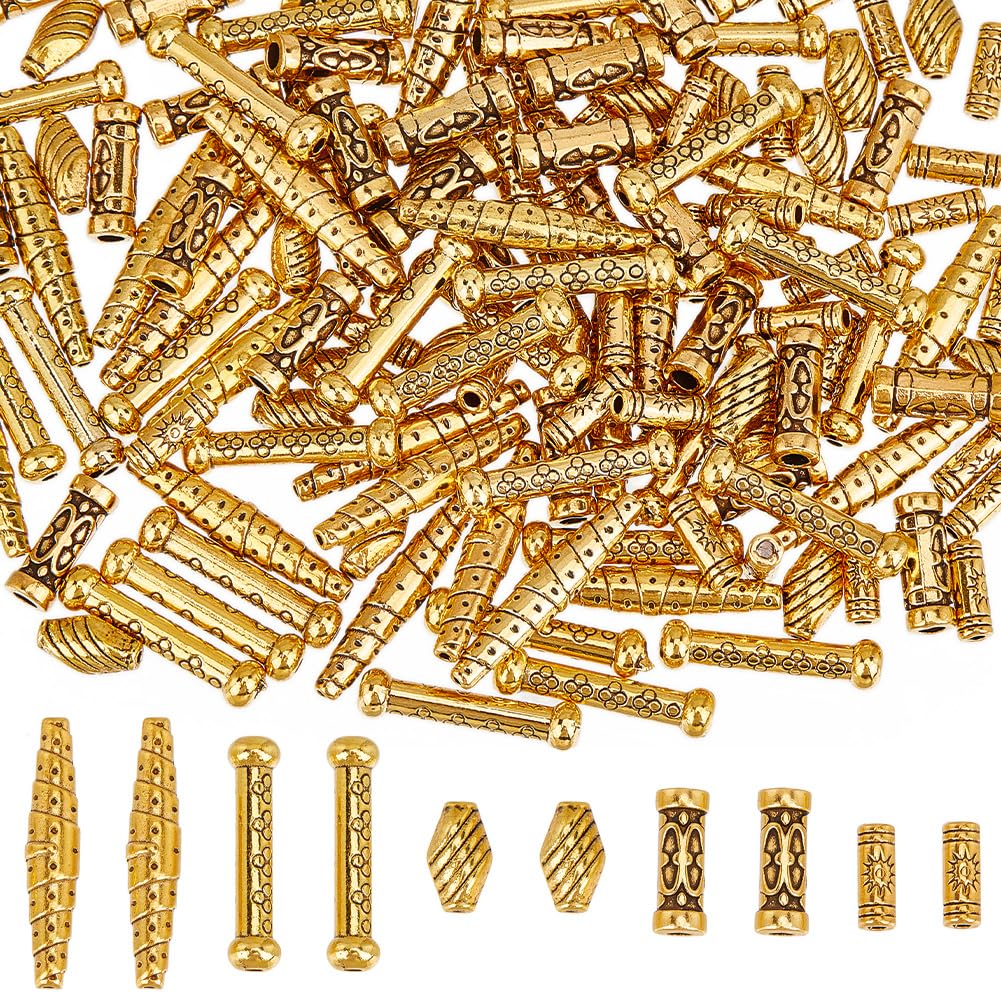 Amazon.com: SUNNYCLUE 1 B0X 150Pcs 5 Styles Gold Tube Bead Tibetan ...