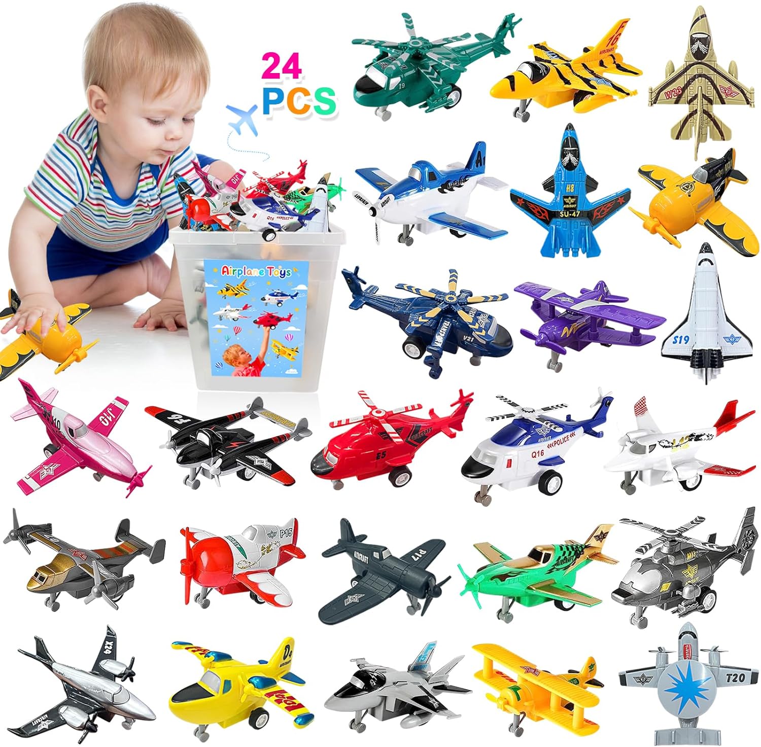Amazon.com: 24 Pcs Pull Back Airplane Toys Aircraft Playset Including ...