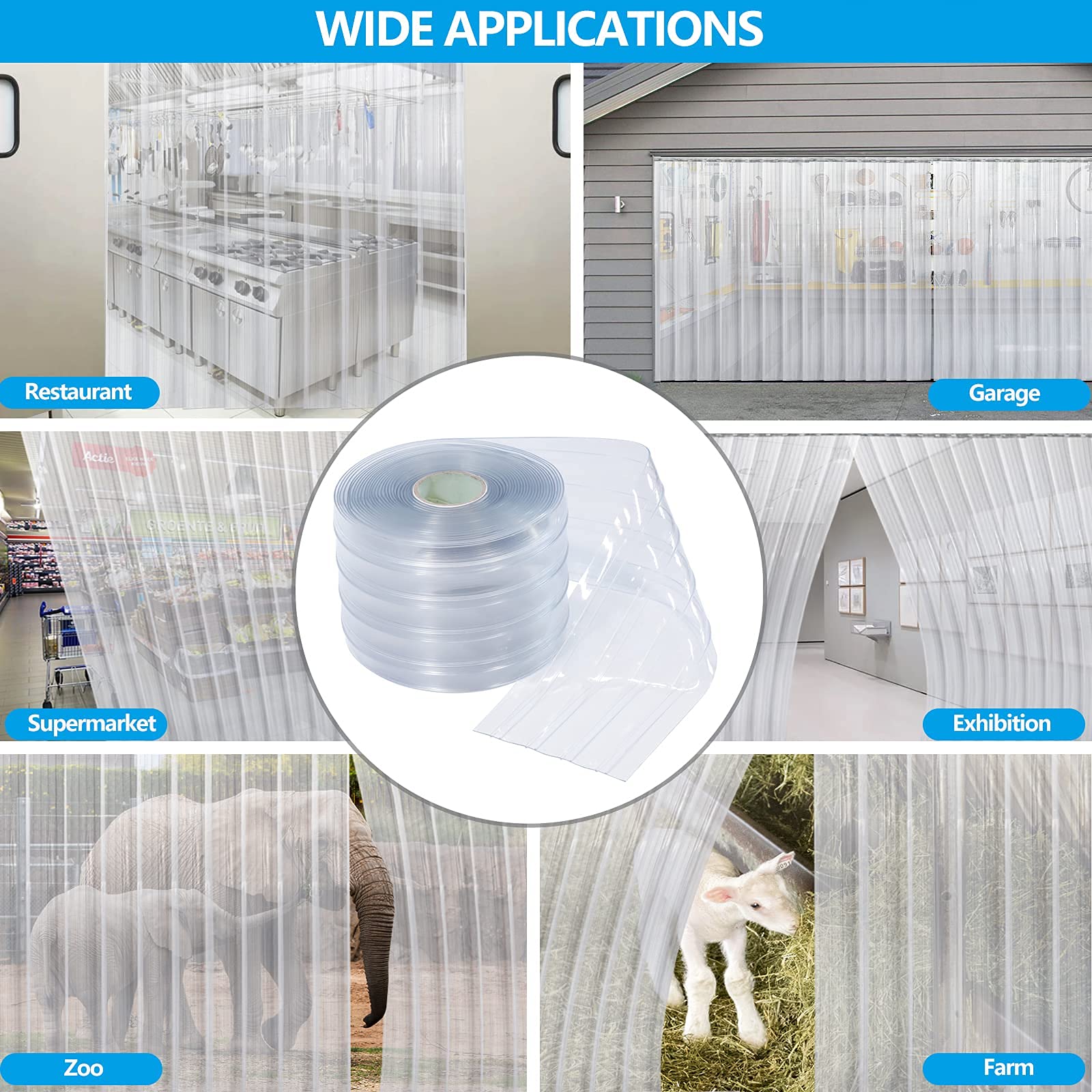 Toriexon Plastic Vinyl Strip Curtain 50’ Length x 7.6” Width x 0.08 ...