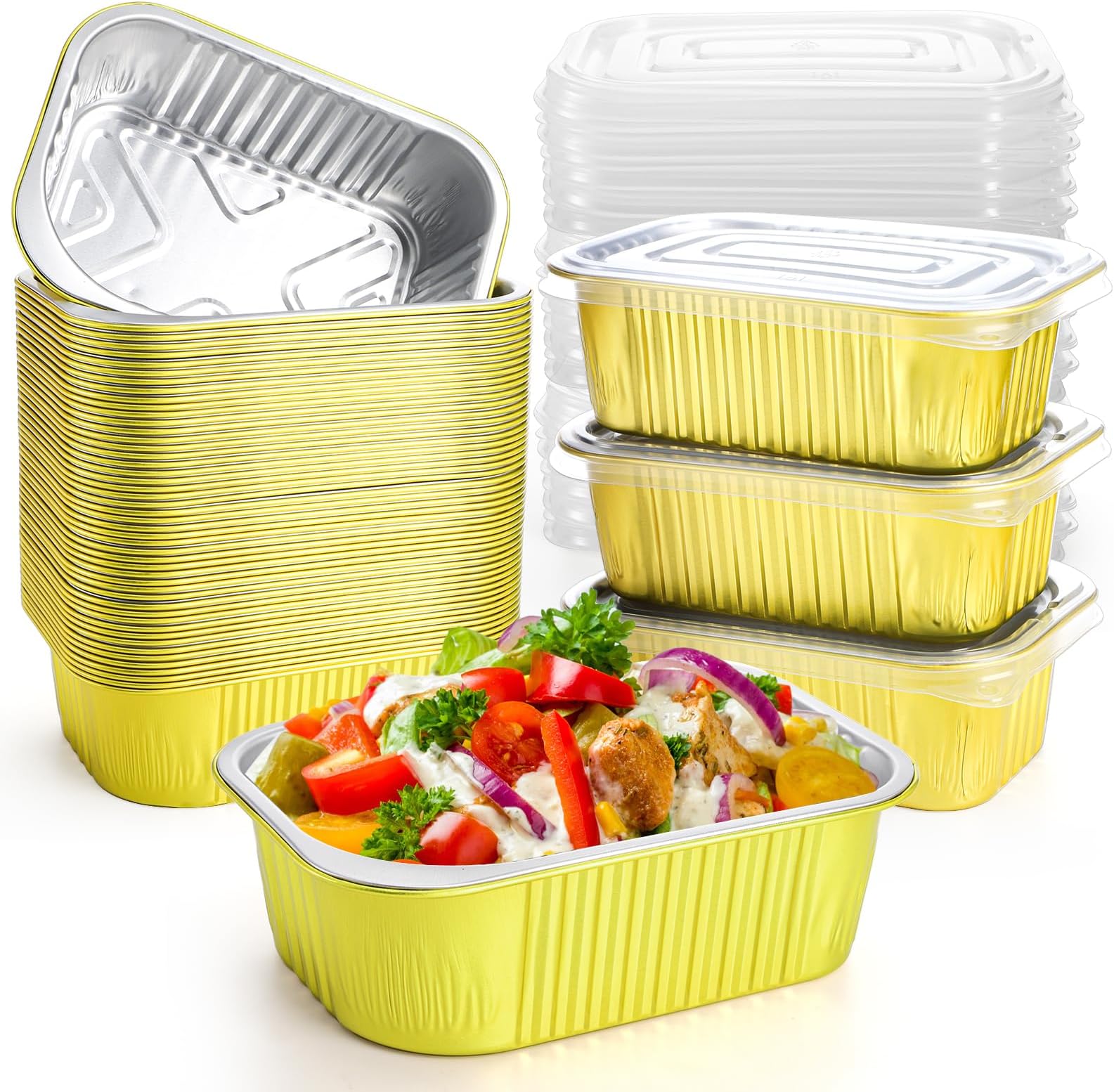 Amazon.com: DEAYOU 50 Pack Small Aluminum Pans with Lids, 1.5 LB Heavy ...