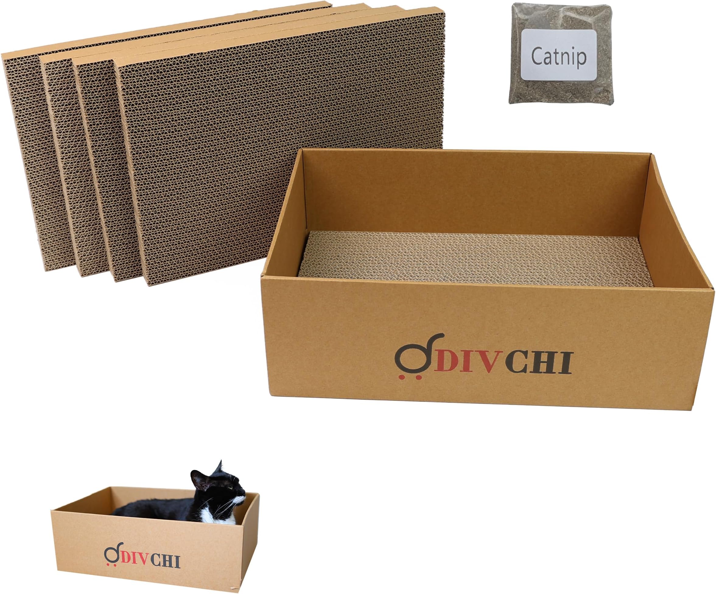 DIVCHI Cat Scratching Board With Box 5 Pcs Cat Scratch Pad With Catnip ...
