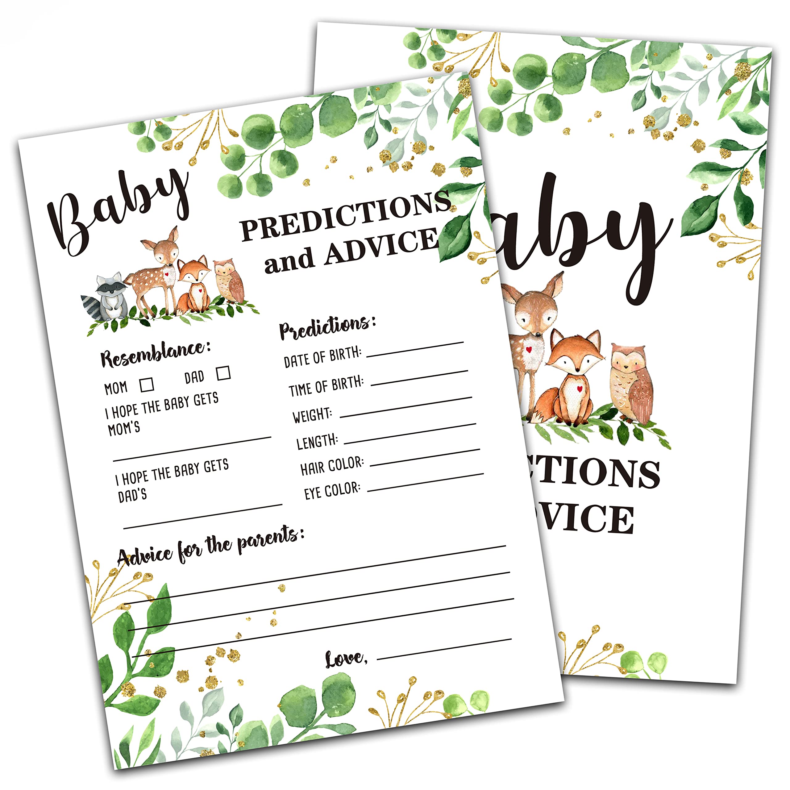 Amazon.com : Woodland Animal Baby shower Predictions And Advice Cards(5 ...
