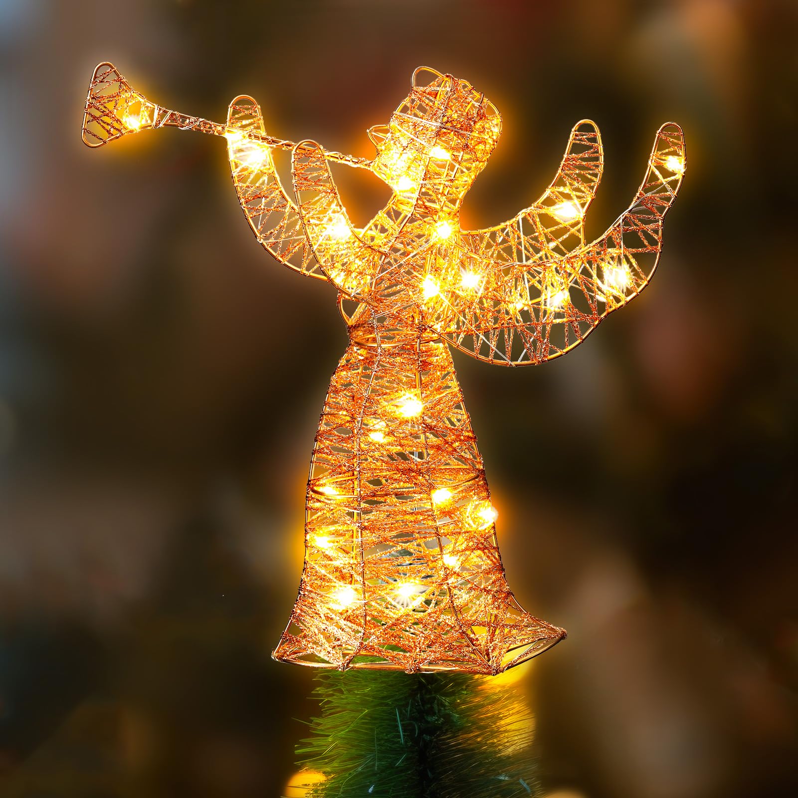 Amazon.com: Cinnvoice 12 Inch Gold Glitter Angel Tree Topper Exquisite ...