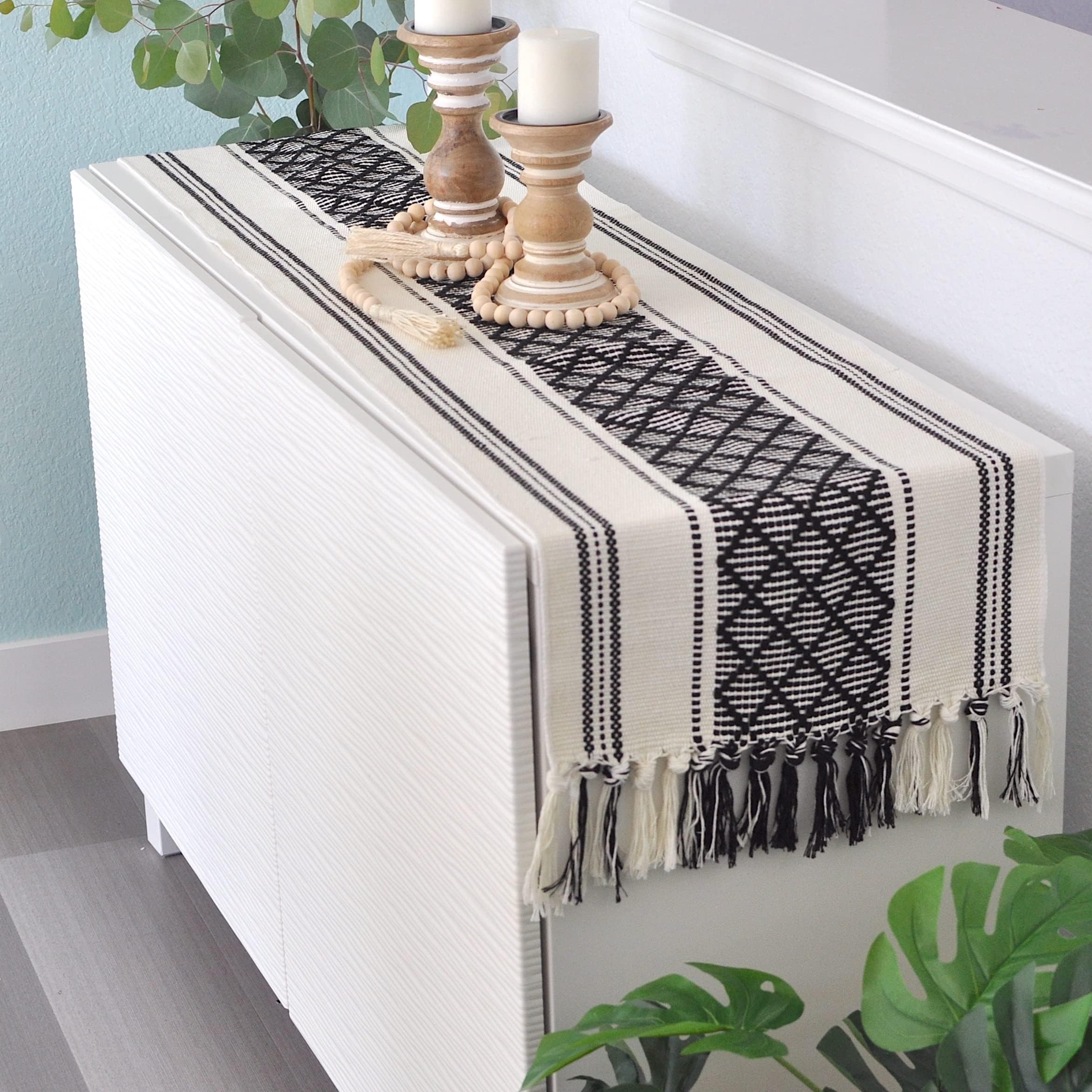 Amazon.com: Dining Table Runner with Tassels Black and White Boho Table ...
