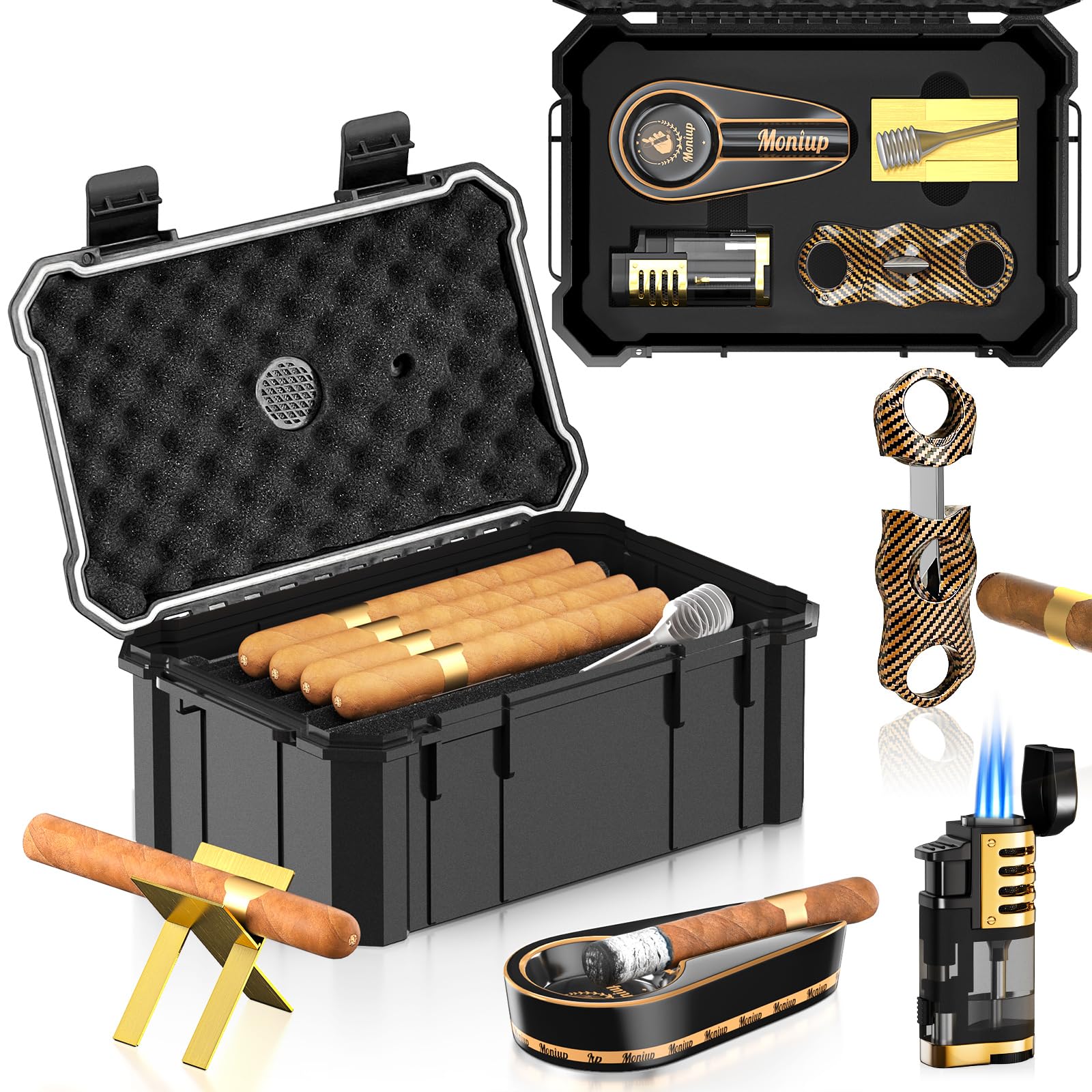 Amazon.com: Travel Cigar Humidor Set with Torch Cigar Lighter, V Cigar ...