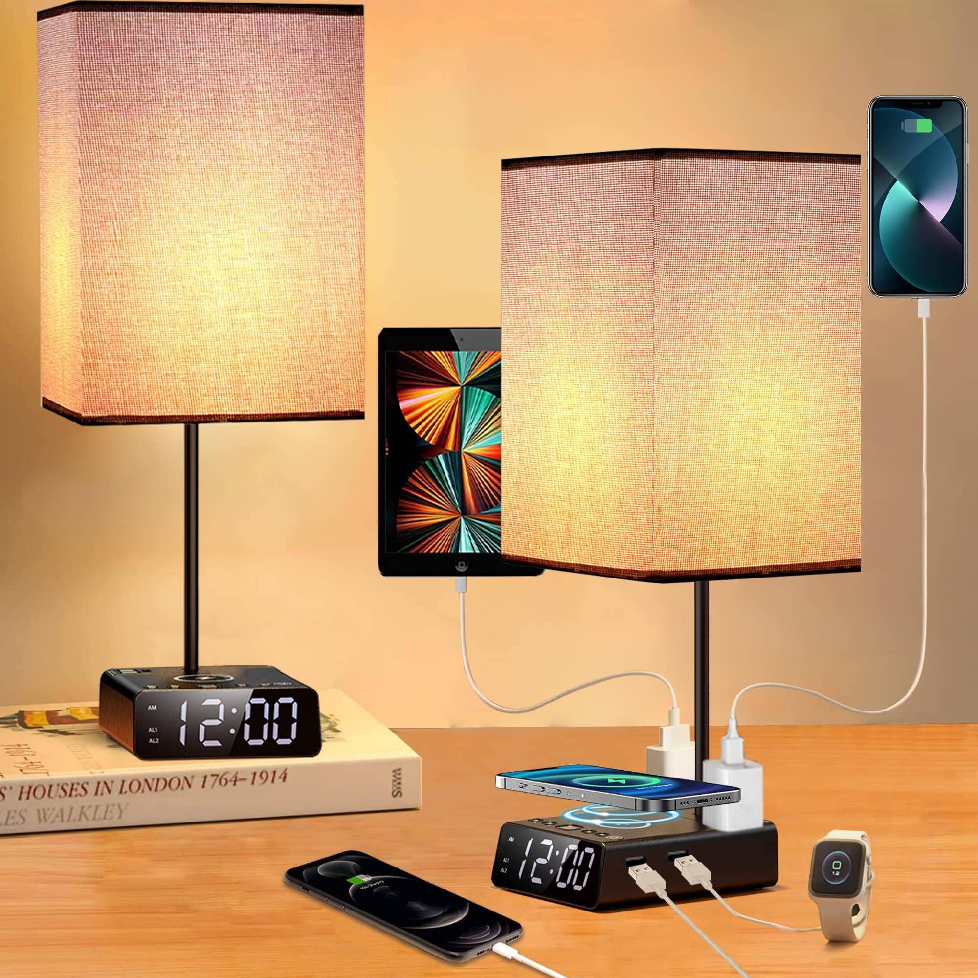 Table Lamps for Bedroom Set of 2 - Touch Bedside Lamp with Wireless ...