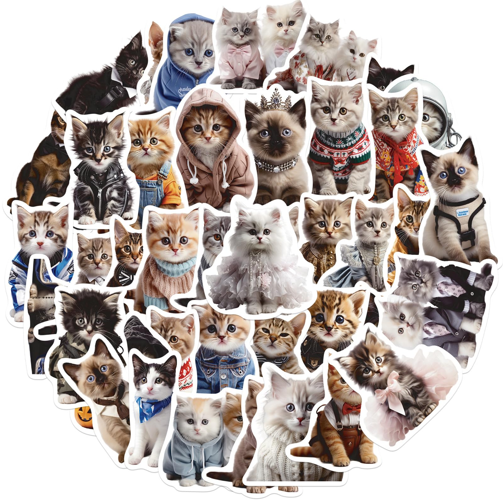 Amazon.com: 50 Pcs Kitten Stickers for Kids, Cute Cat with Clothes ...