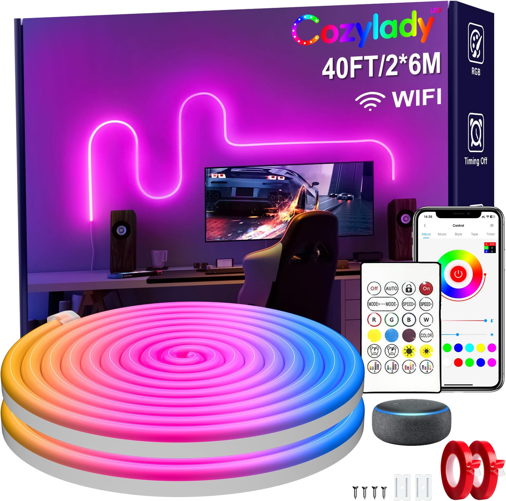 Kalakila 16.4ft/5m Pink neon Light,12v Waterproof Flexible Neon LED ...