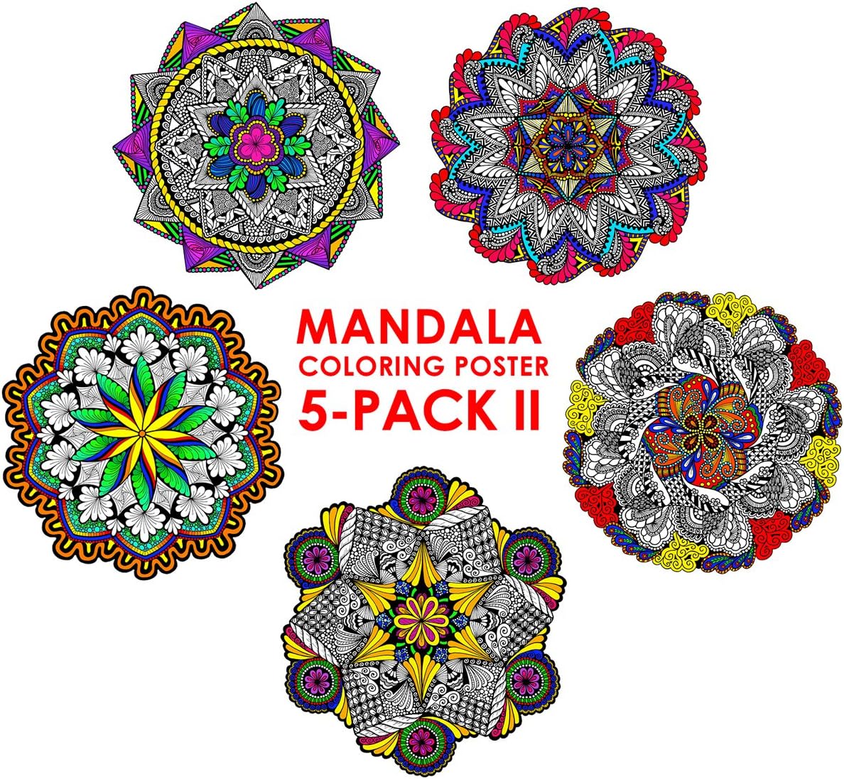 Amazon.com: Stuff2Color Mandala Coloring Poster 5-Pack #2-22 x 22 Inch ...