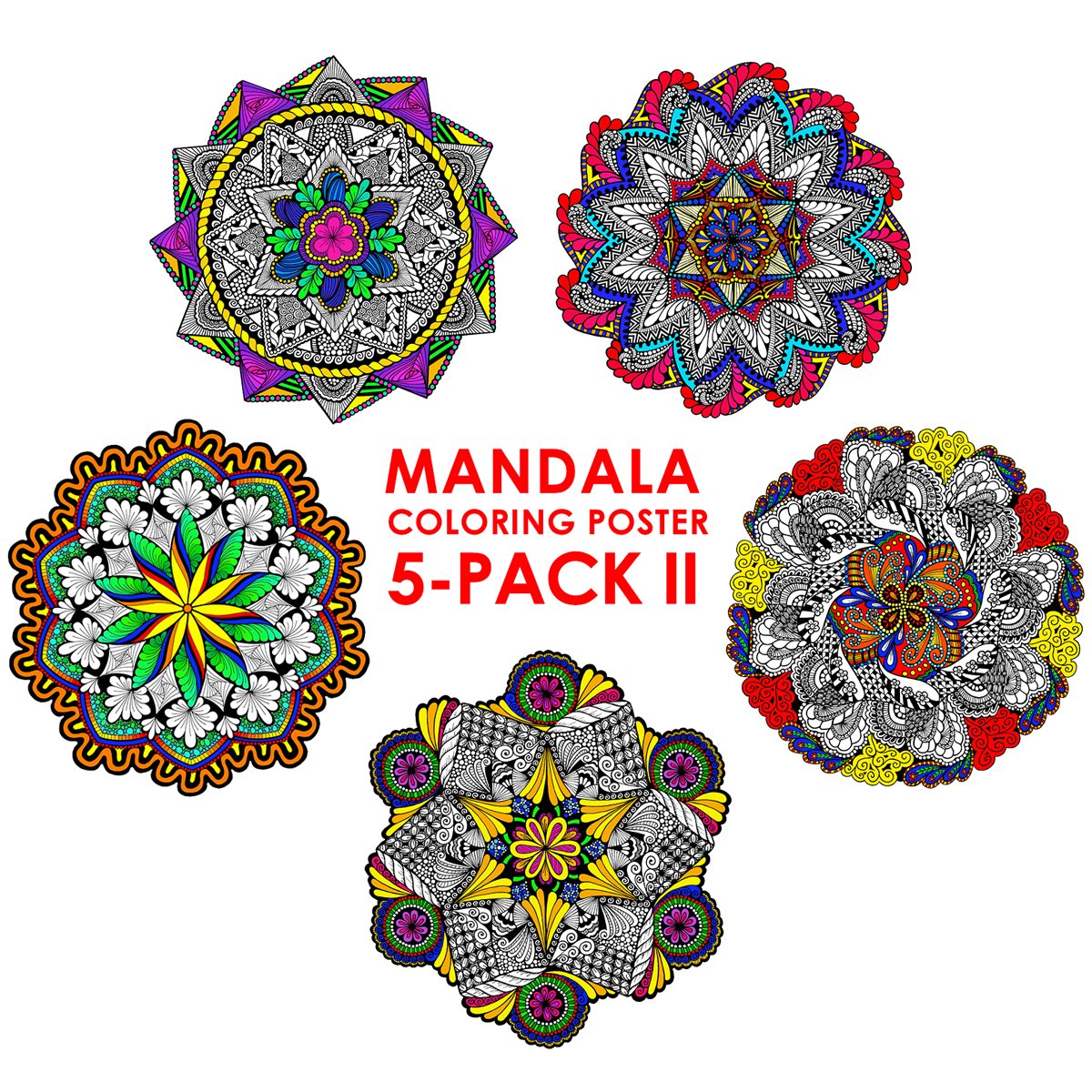Amazon.com: Mandala Coloring Poster 5-Pack #2-22 x 22 Inch Mandala ...
