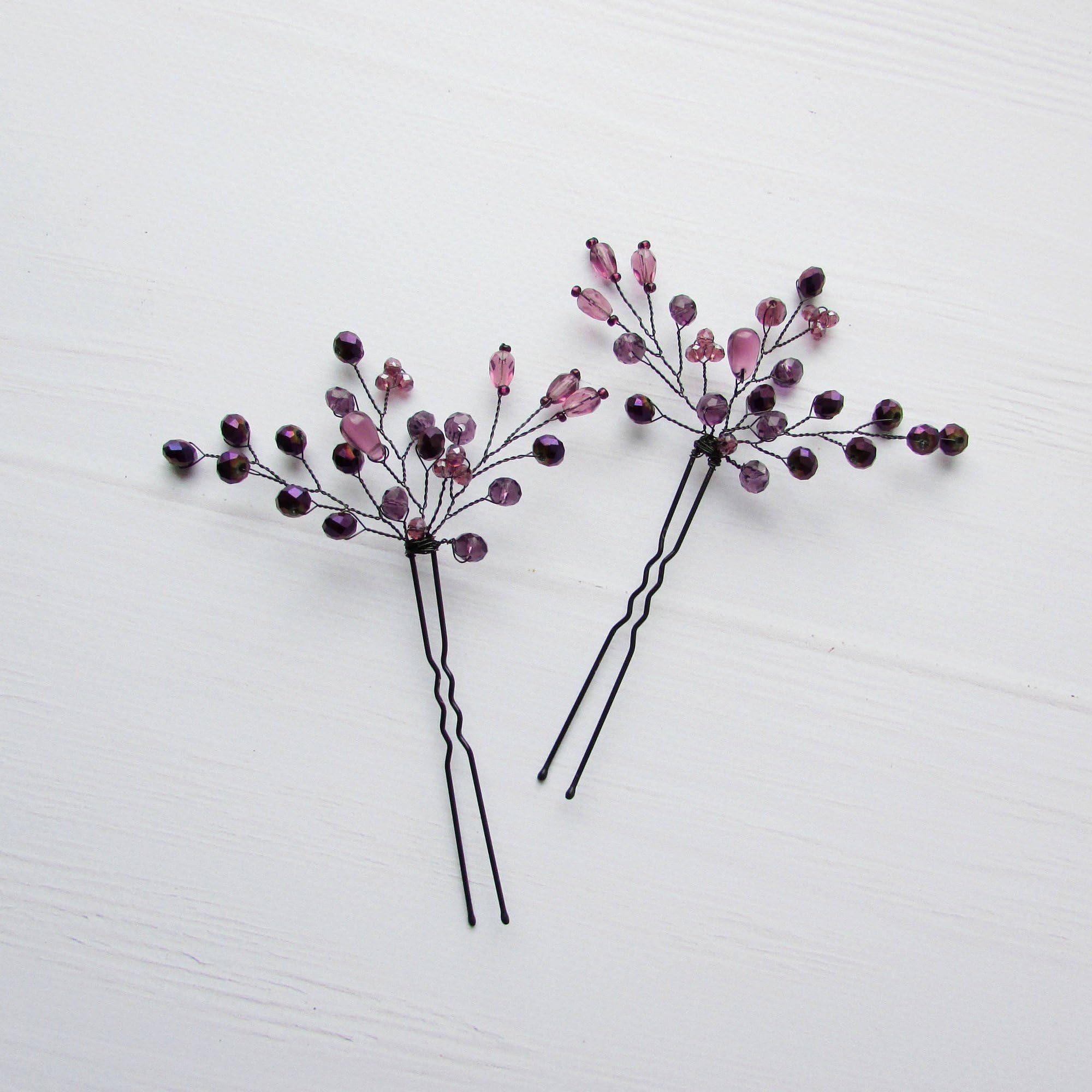 Amazon.com : YERTTER Amethyst Hair Pins Set of 2 Silver Wedding Hair ...