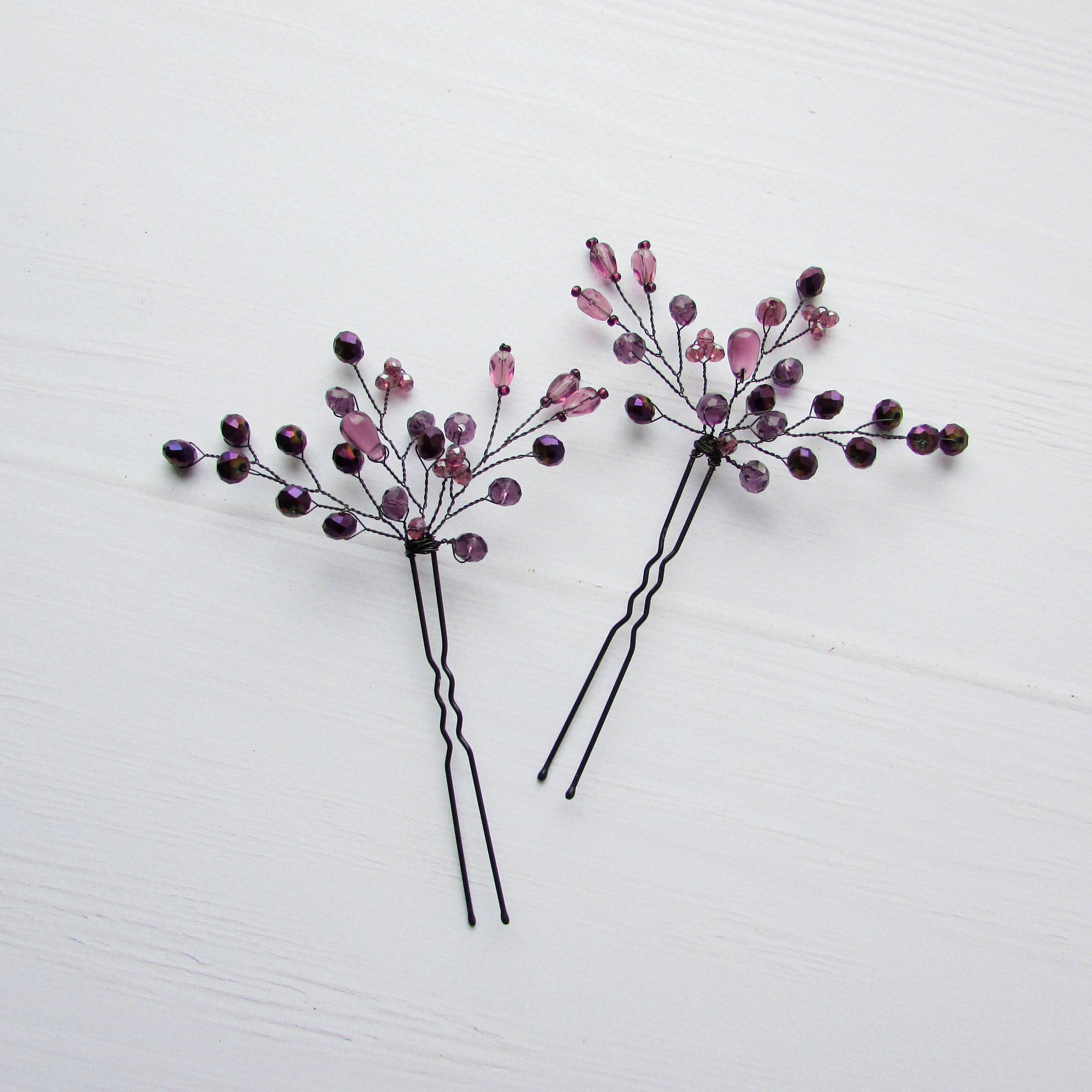 Amazon.com : Kercisbeauty Purple Beaded Hair Pins for Wedding Bride ...