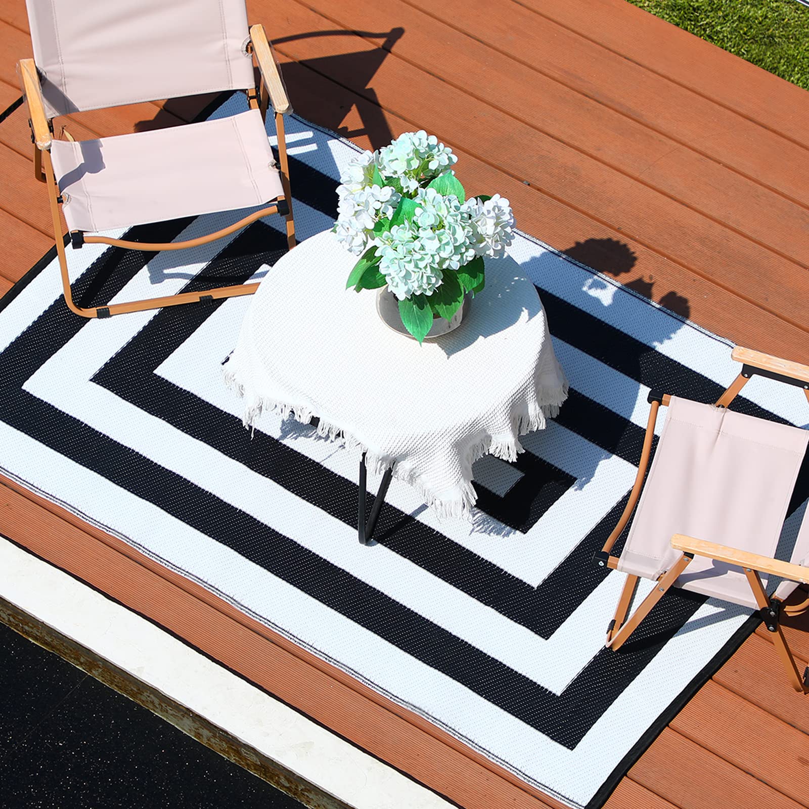 JBGO Outdoor Rug Recycled Plastic Straw Crease-Free Area Rug Waterproof ...