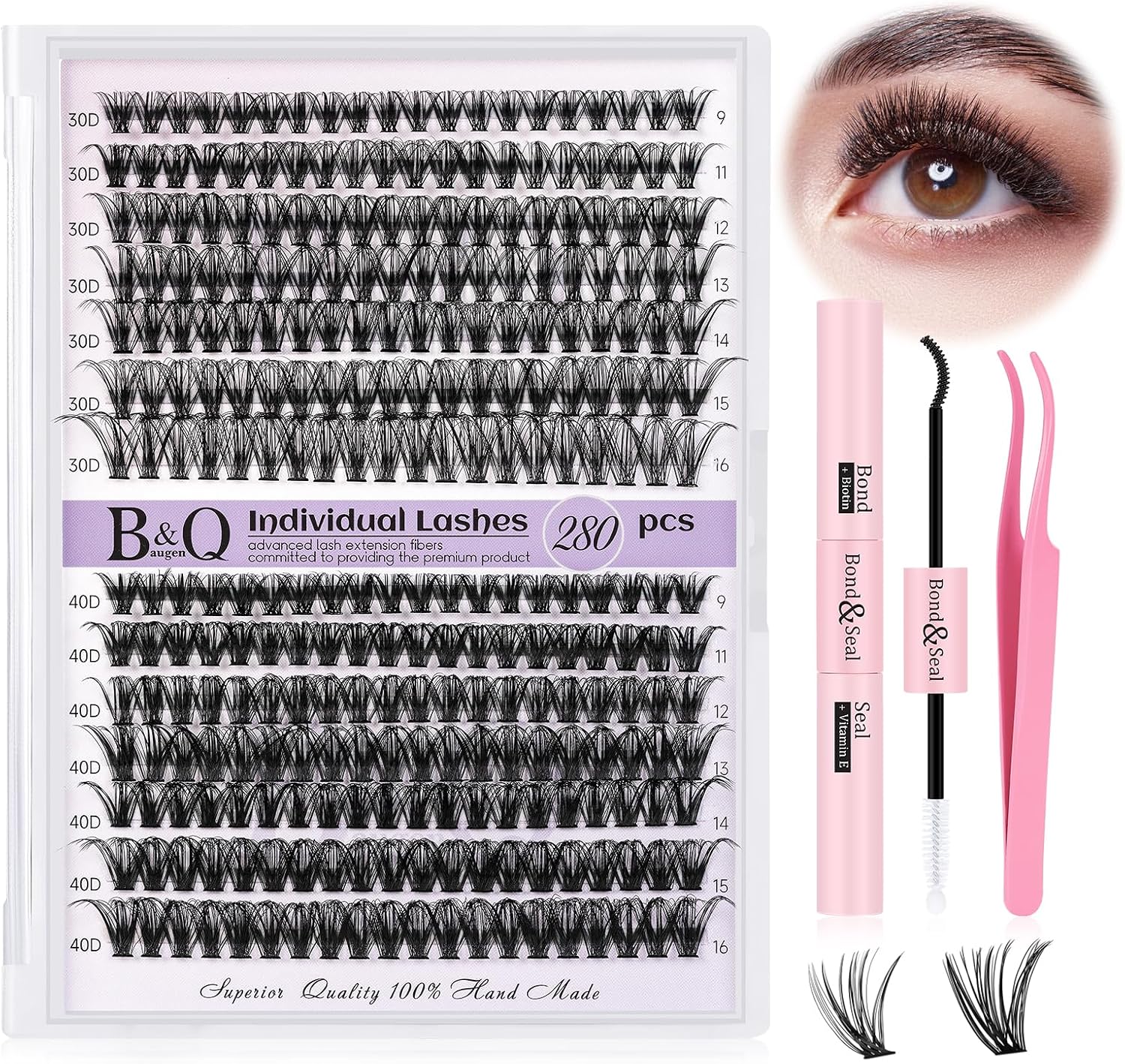 𝐁&𝐐 Lash Extension Kit 280 Pcs 30D+40D 9-16 Mixed Eyelash Extensions ...