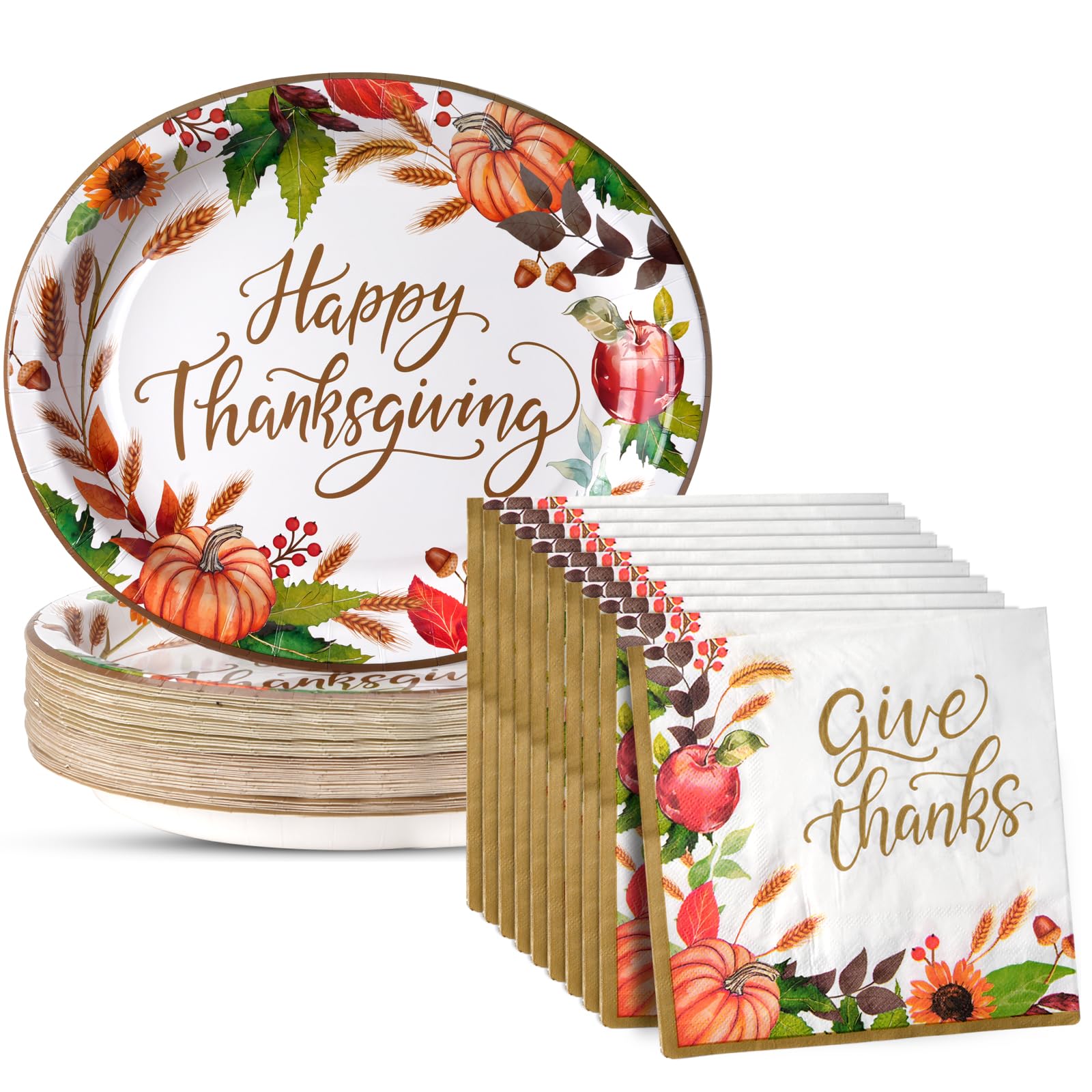 Amazon.com: Dereinwo 100 Pcs Thanksgiving Oval Plates and Napkins Fall ...