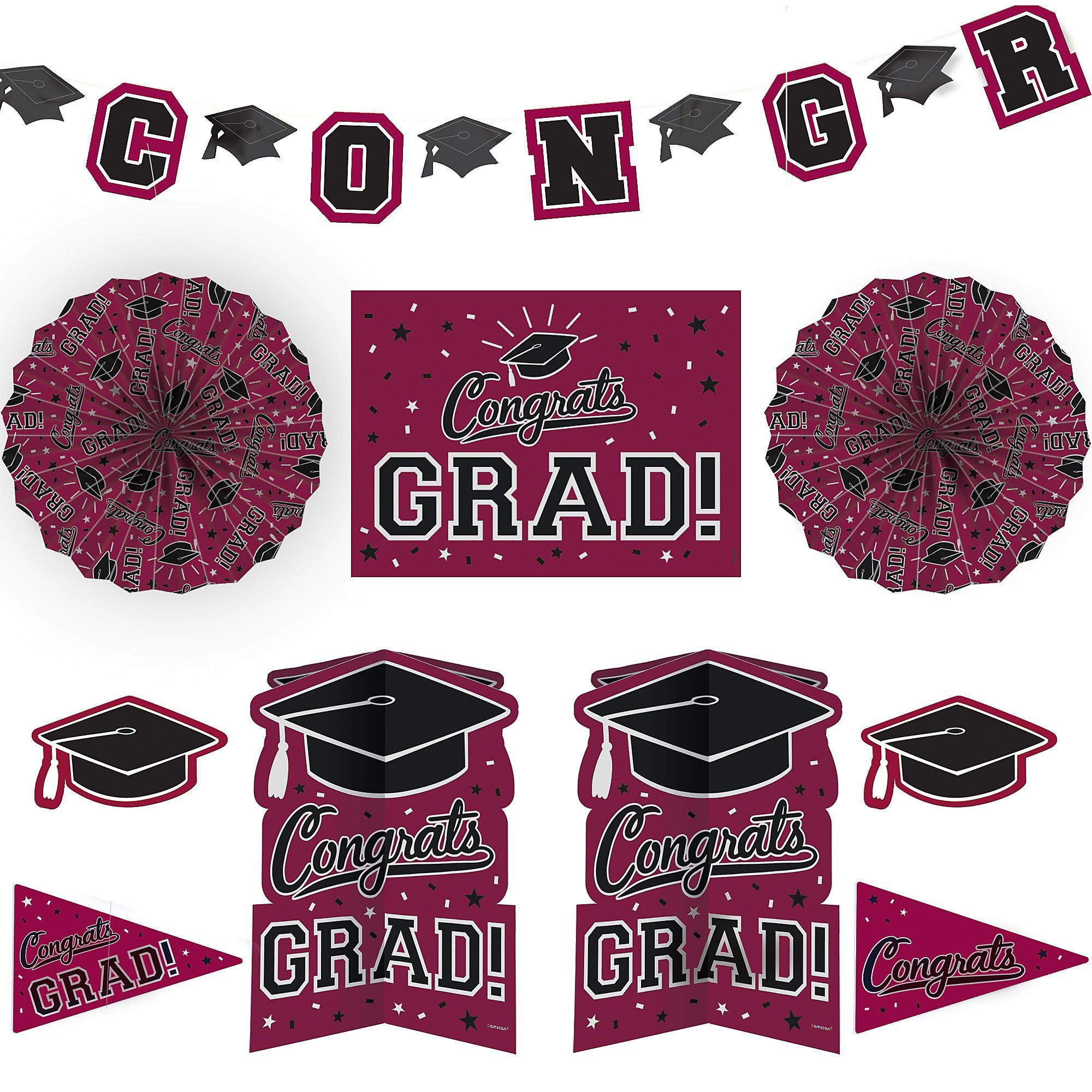 Amazon.com: Amscan Grad Room Decorating Kit, Assorted Sizes, Maroon ...