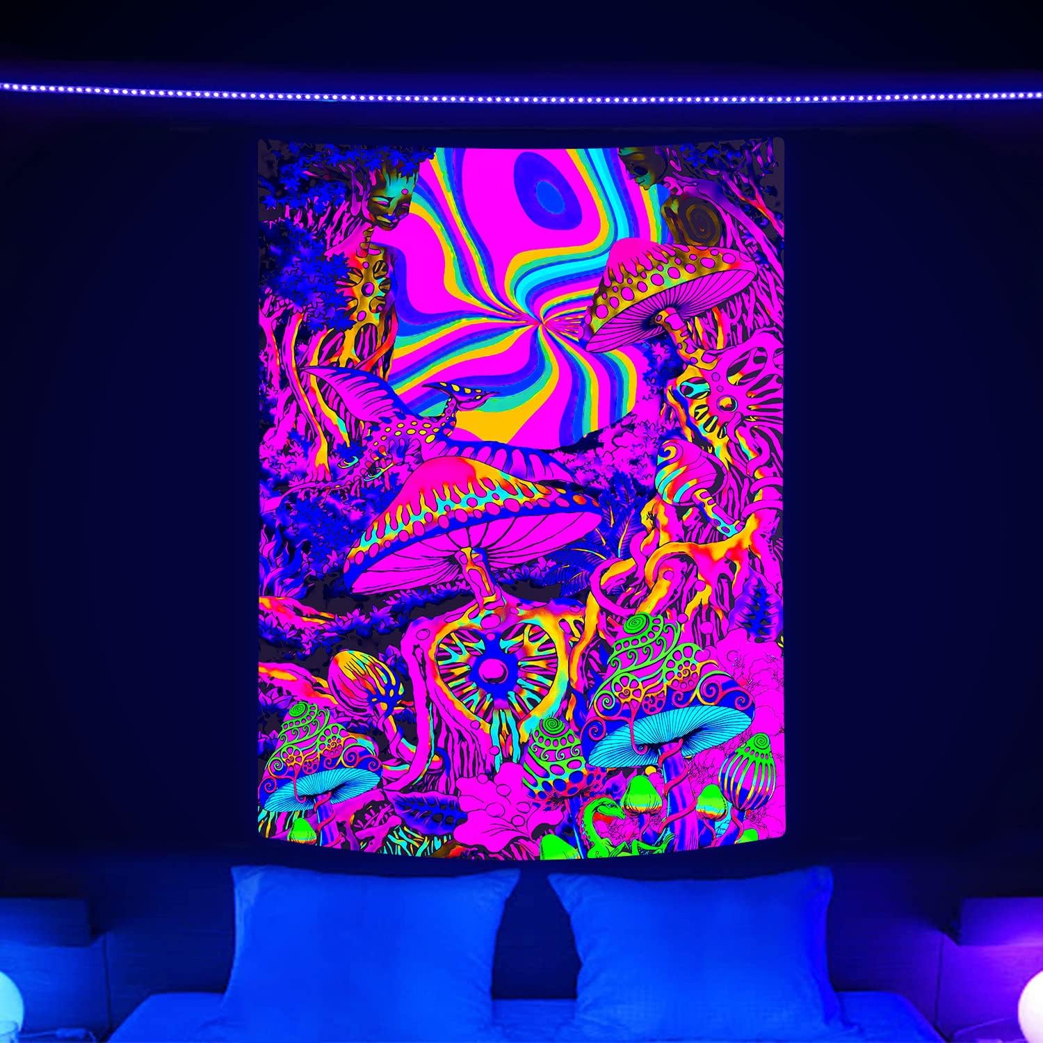 Amazon.com: MERCHR Trippy Blacklight Mushroom Tapestry UV Reactive ...