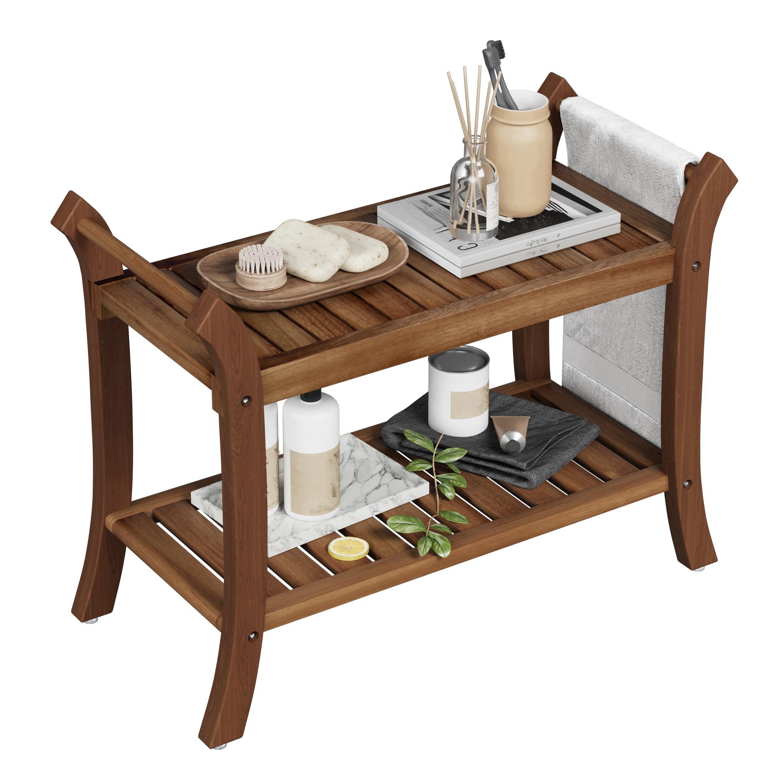 Amazon.com: Smart FENDEE Teak Shower Bench with Safety Arms, 29“ Wide ...