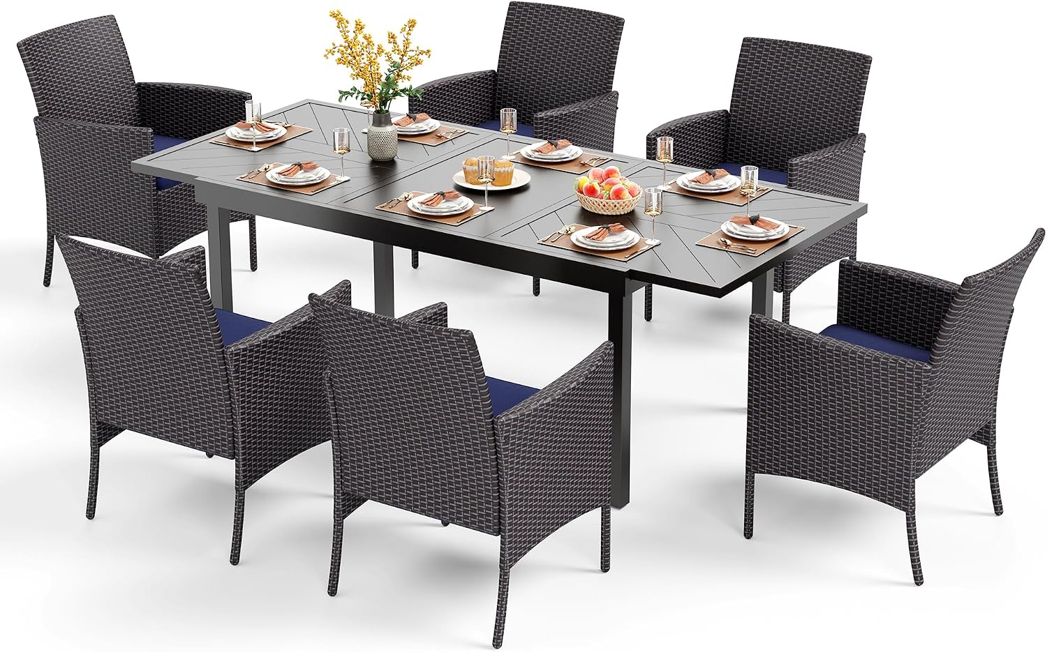 Amazon.com: PHI VILLA 7 Piece Large Outdoor Dining Table Set for 6 ...