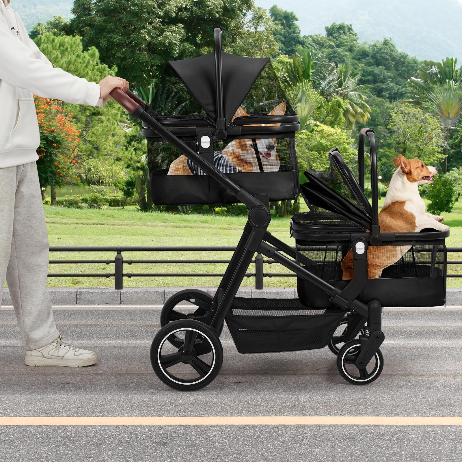 Amazon.com: 4-in-1 Foldable Double Dog Stroller – Heavy Duty Pet ...