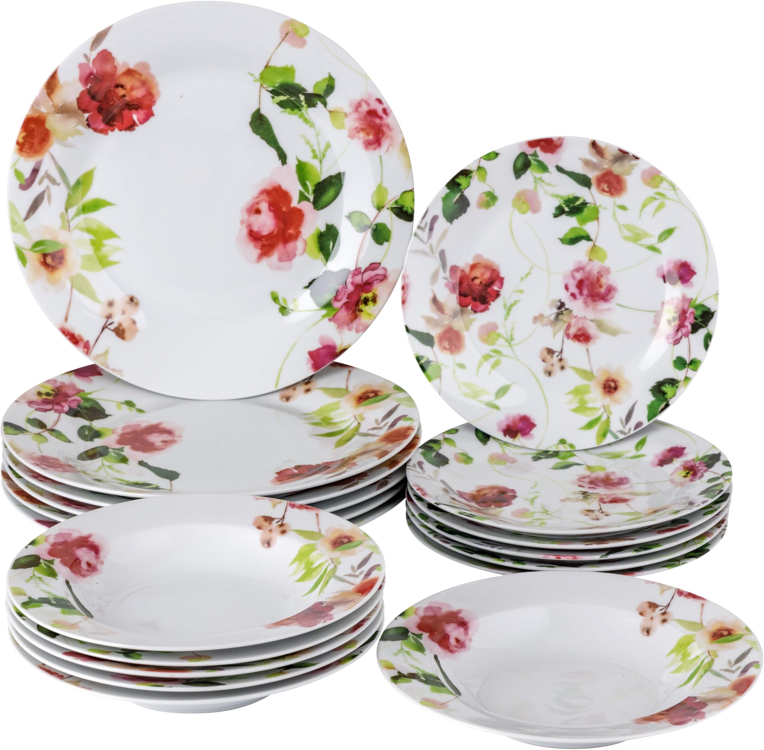 MamboCat Marie 12tlg Tafelservice I Porzellan-Geschirr mit Blumenwiese-Dekor für 6 Personen I 6X ...