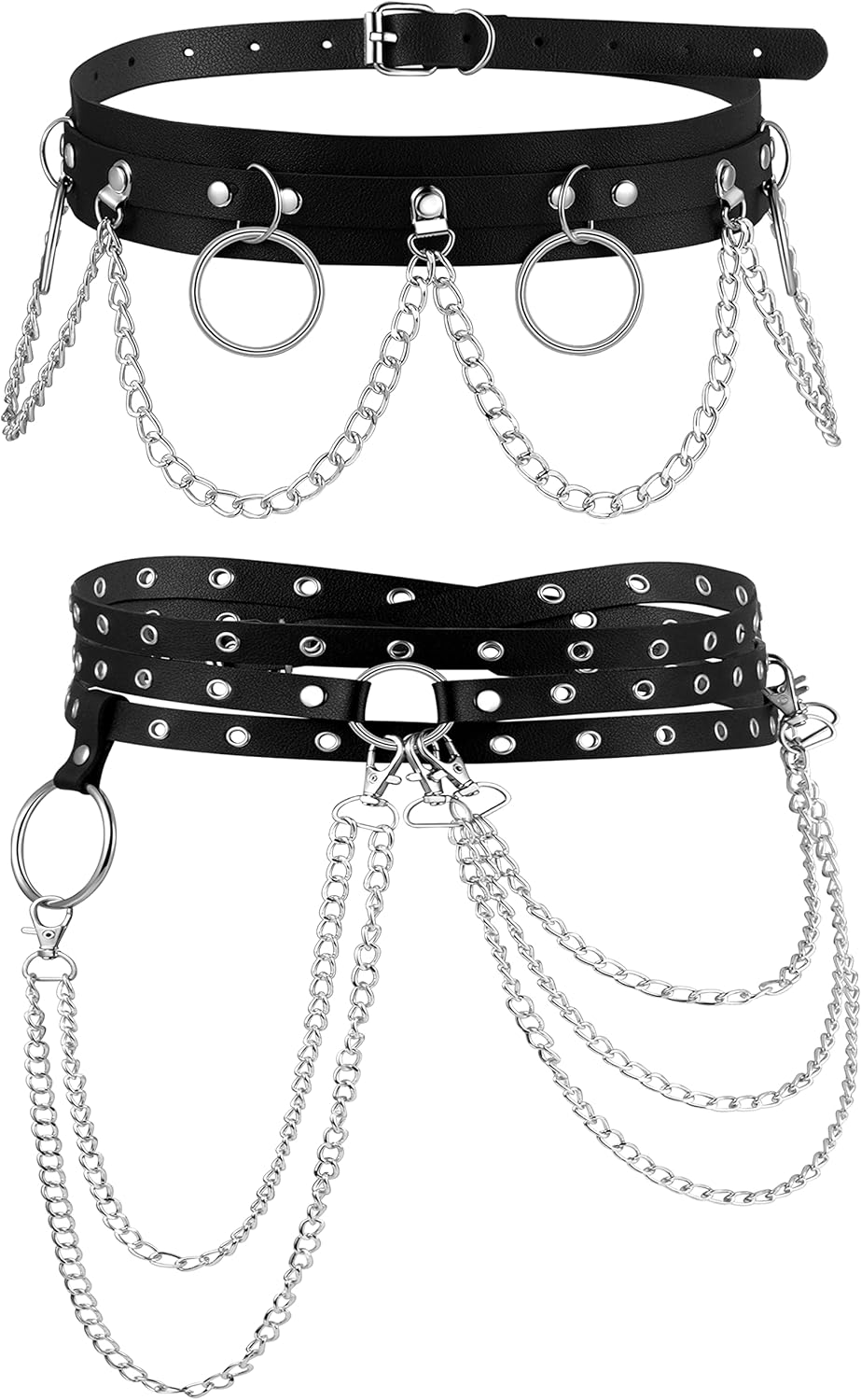 Amazon.com: LOREMOW 2 Pcs Black Leather Waist Chain Belt Womens Punk ...