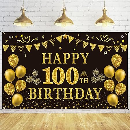 Amazon.com : Happy 100th Birthday Banner Backdrop Decorations for Women ...