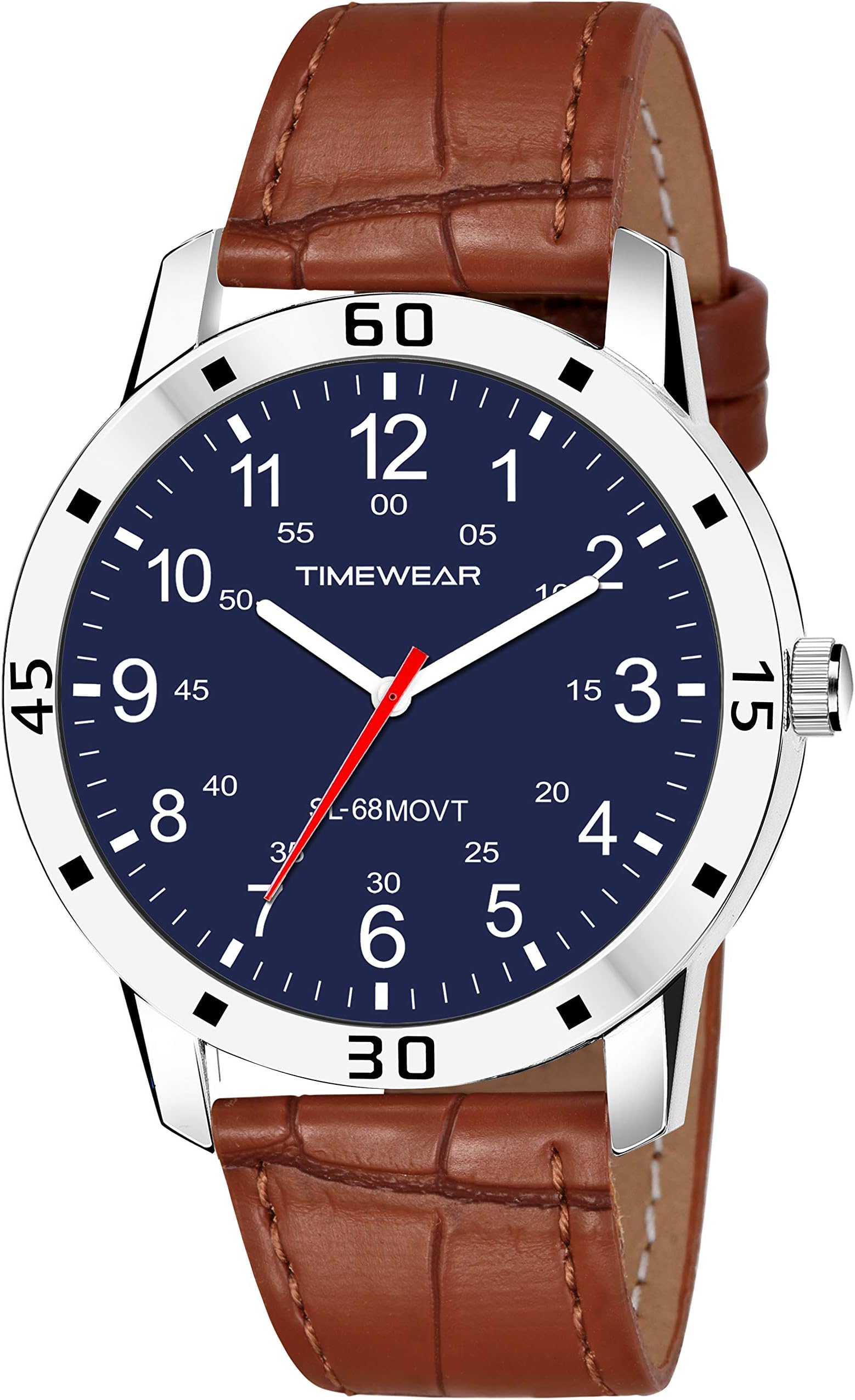 TIMEWEAR Analog New Track Blue Number Dial Genuine Leather Strap Watch ...