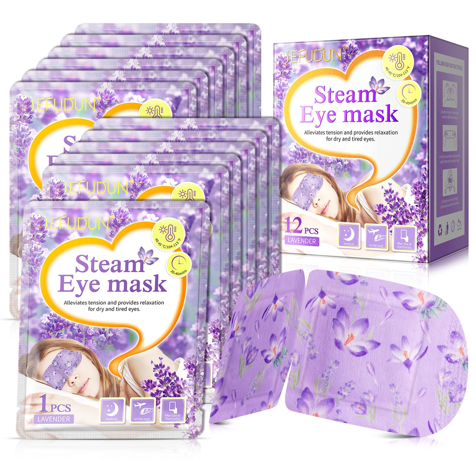 12 Packs Steam Eye Masks for Dry Eyes,Lavender Heated Eye Mask ...