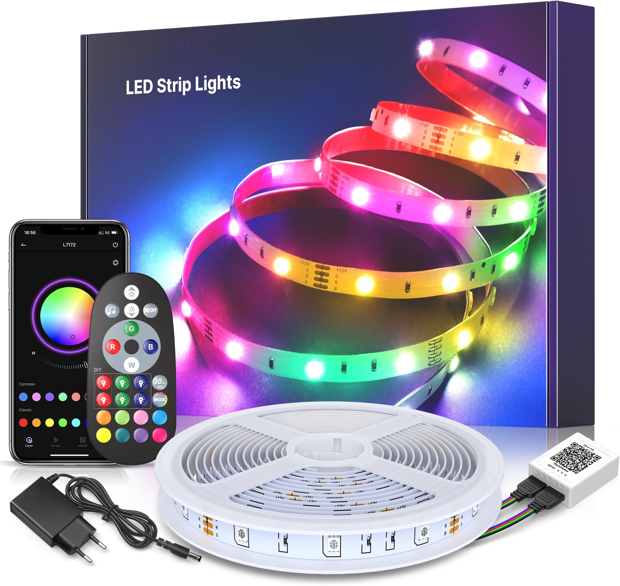 KSIPZE Led Chambre Bluetooth 20M Ruban Led Bande Lumière Décorative Multicolore, Rgb Guirlande ...