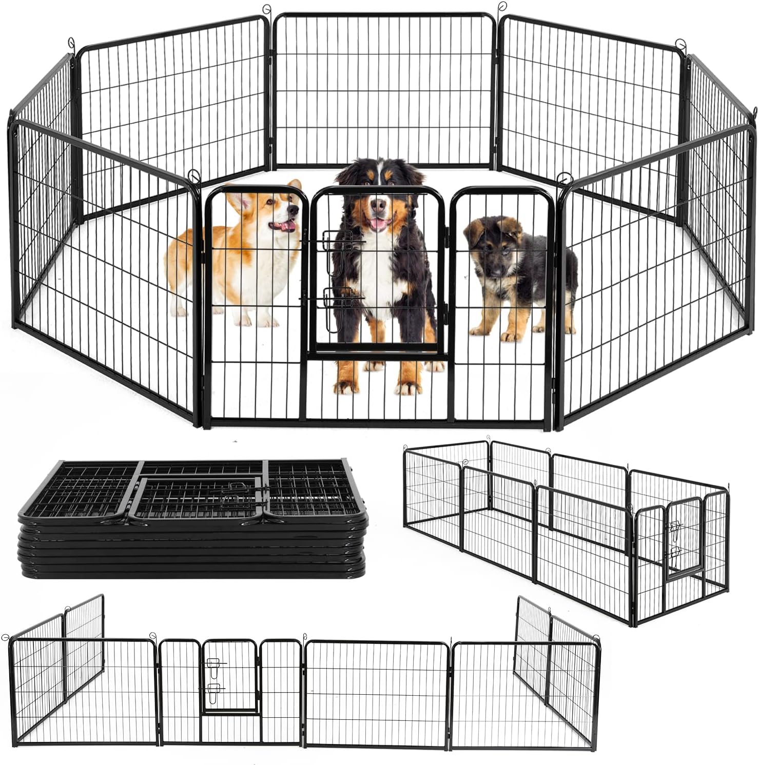 Amazon.com: DUMOS Dog Playpen Indoor Fence 8 Panel 24" Height Metal ...