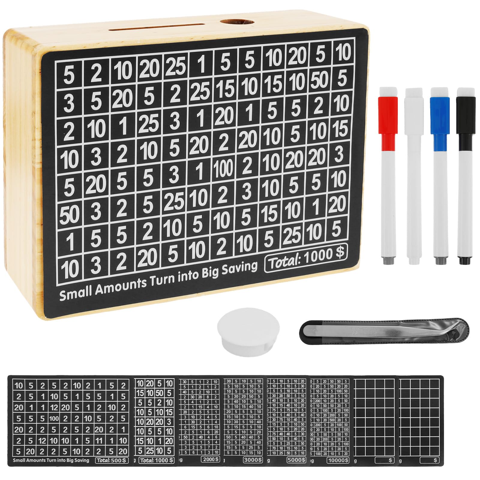 Cash Vault Wooden Money Saving Box, 500-10000 Savings Challenge Box ...