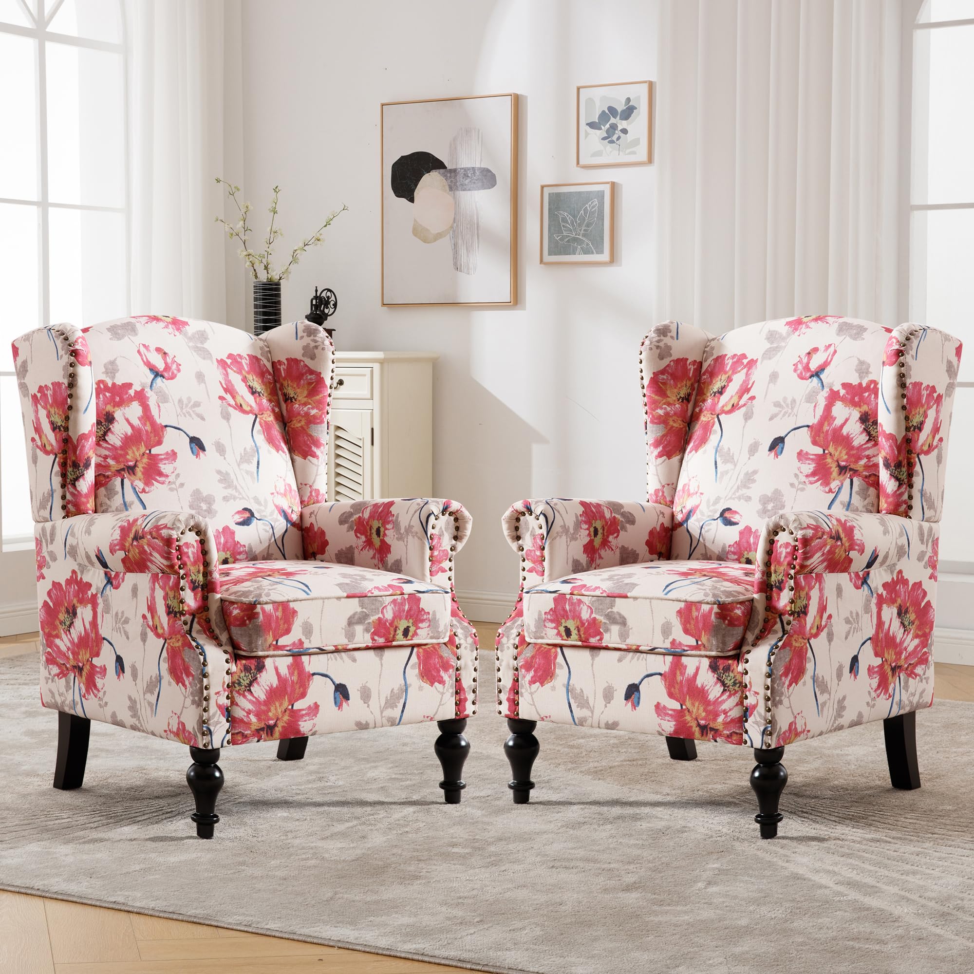 Amazon.com: HOMYKA Wingback Accent Chairs for Living Room, Set of 2 ...
