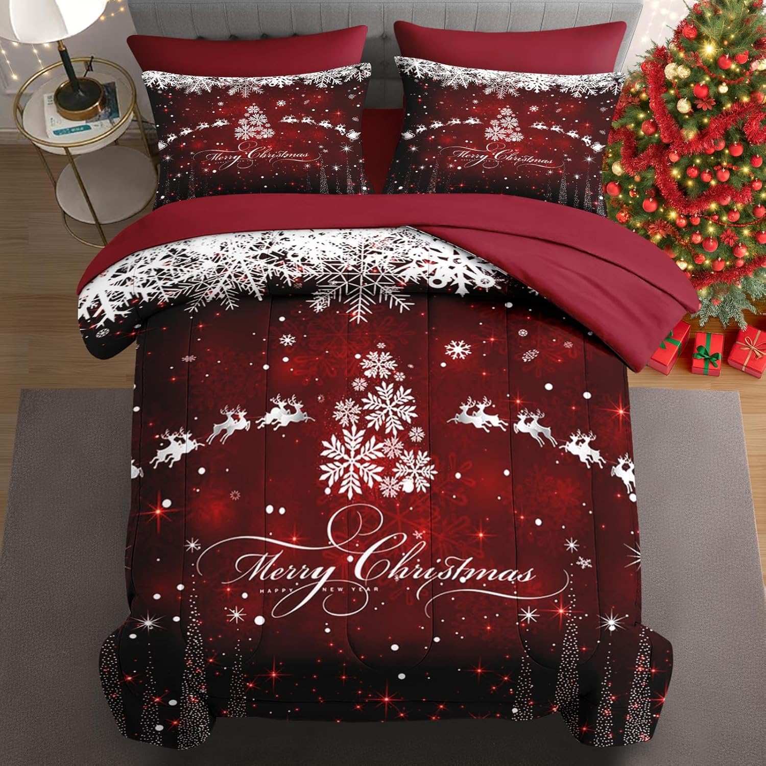 Amazon.com: WeCozy 7 Pcs Full Size Christmas Comforter Set with 2 ...