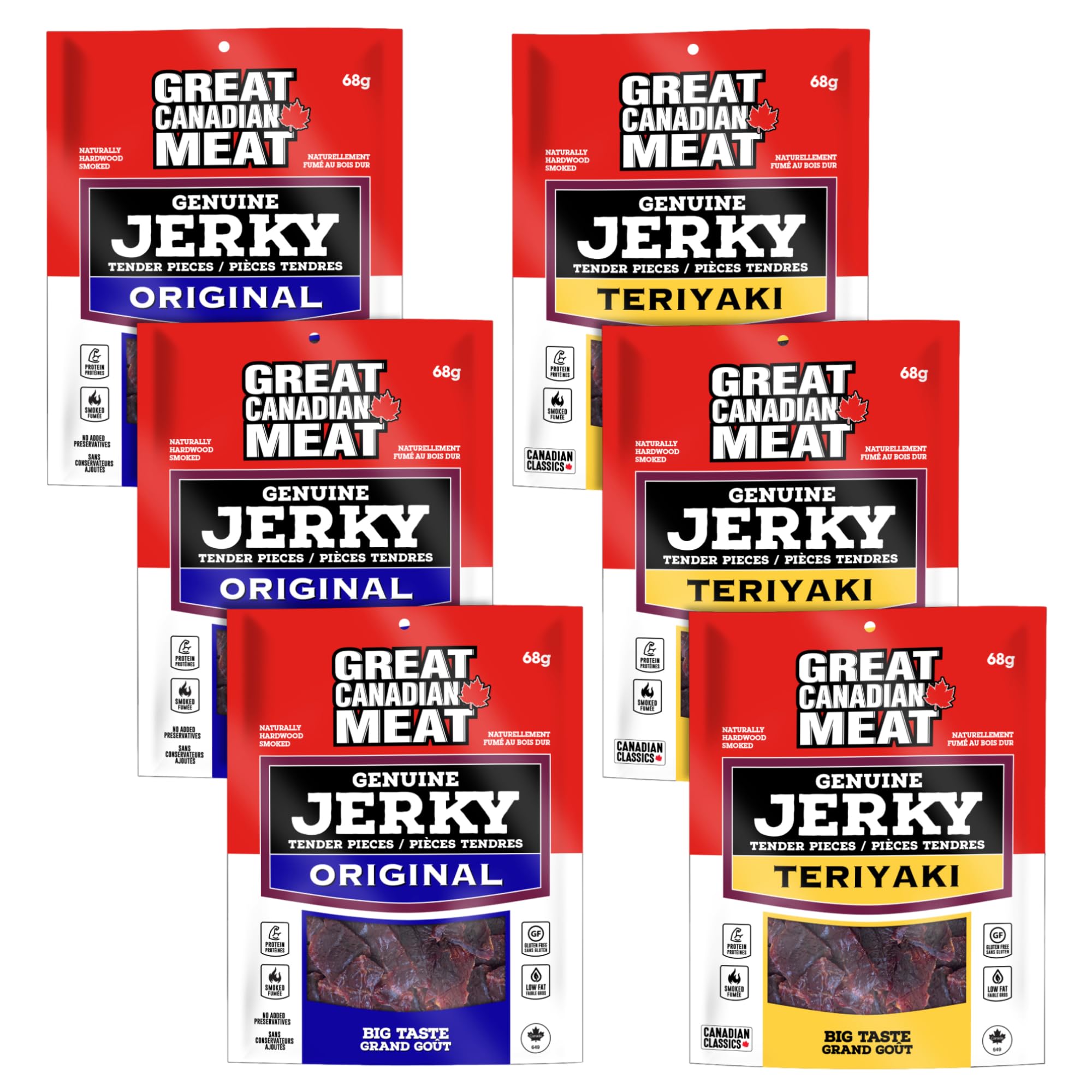Original & Teriyaki Beef Jerky Bundle 6 x 68g Bags by Great Canadian ...