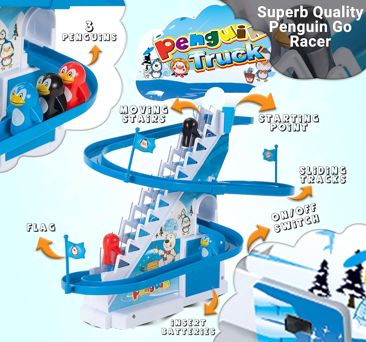 Neez Penguin Race Game, Playful Roller Coaster Playset with Music & LED ...