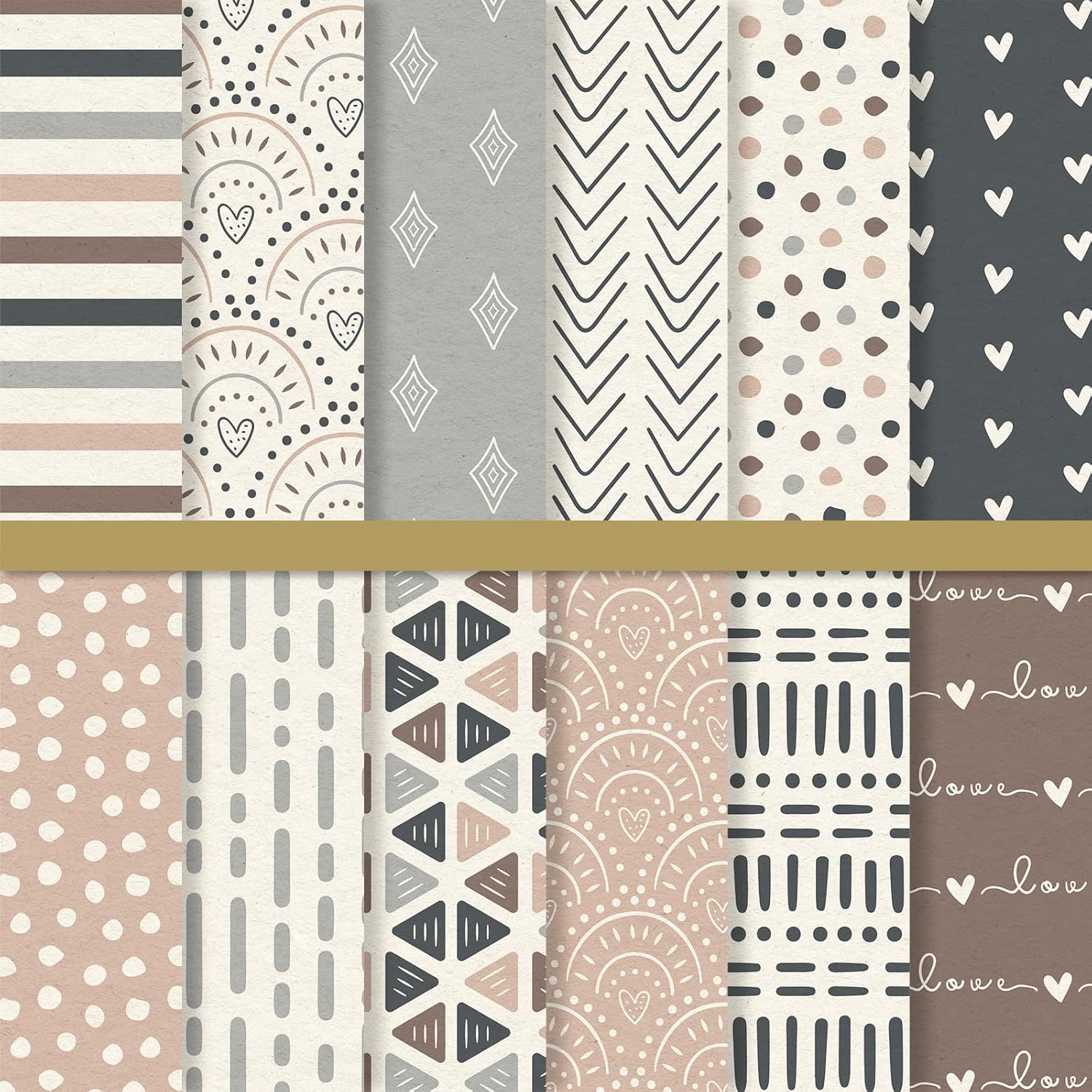 Amazon.com : Whaline 24 Sheets Neutral Boho Pattern Paper Rainbow Heart ...