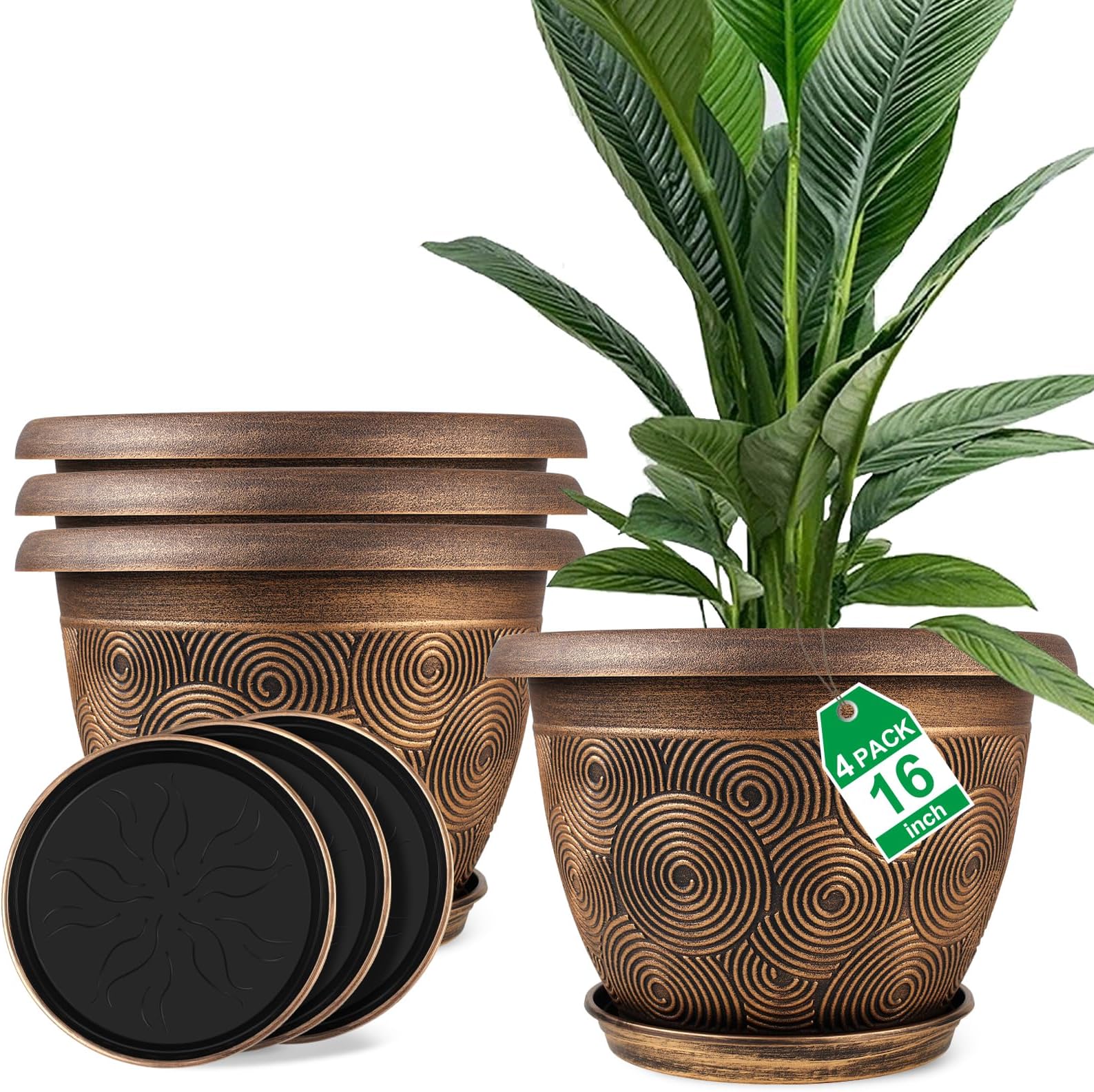 Amazon.com : Worth Garden Plastic Round 8" Plant Pots - Set of 6 ...