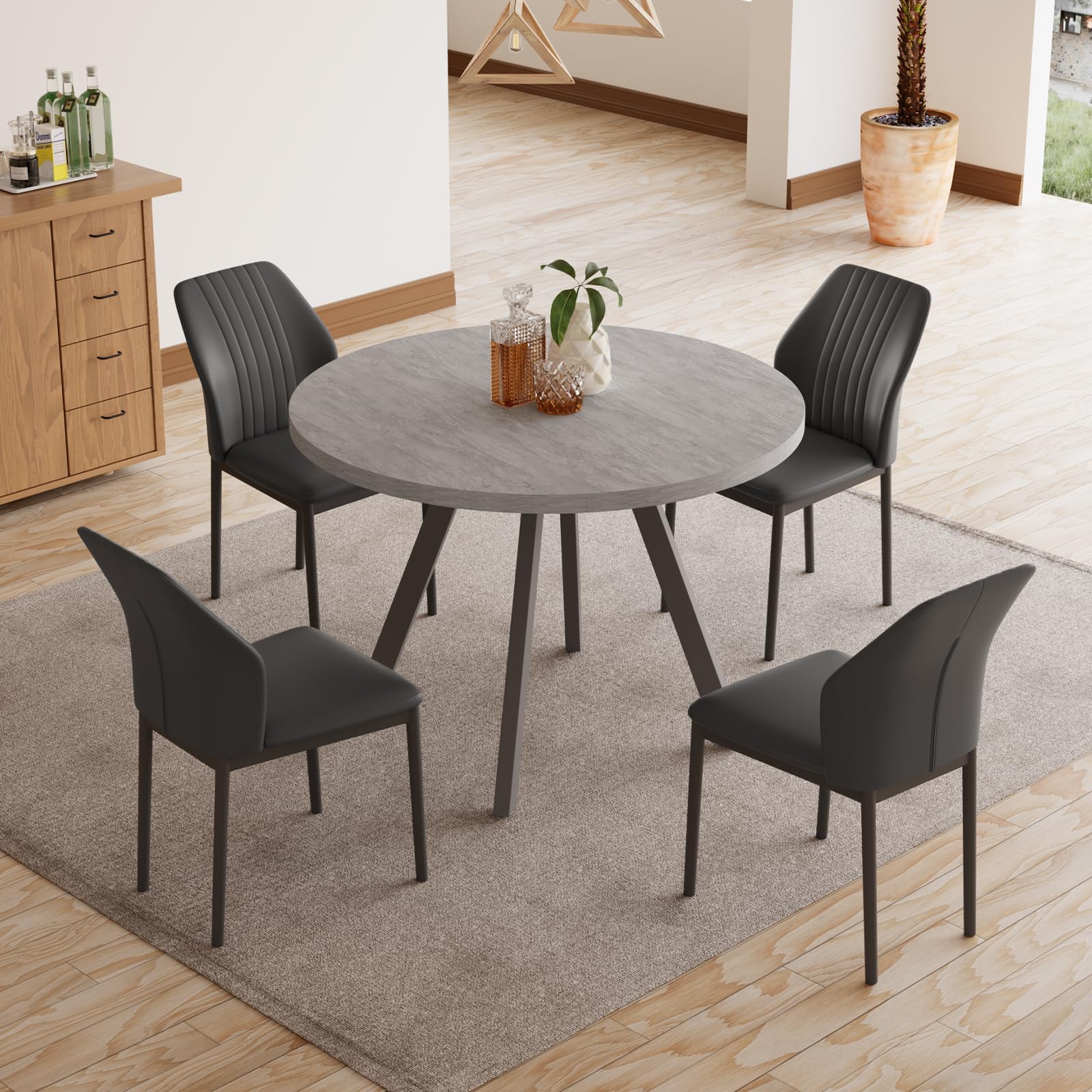 Amazon.com - HIPIHOM 45.3 Inch Round Dining Table Set for 4, Mid ...