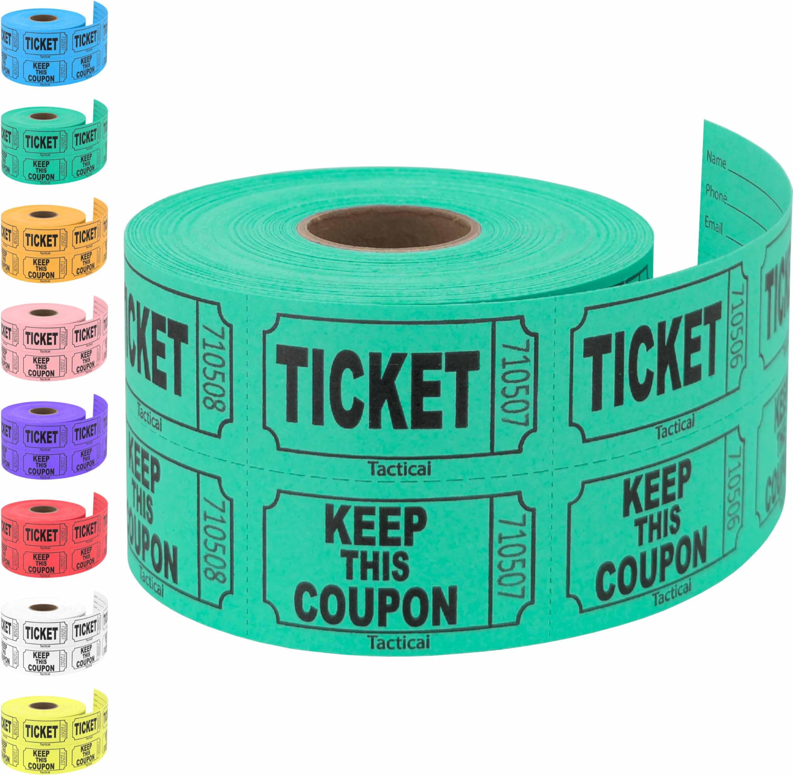Amazon.com : Tacticai 500 Raffle Tickets, Green (1 of 8 Colors), Double ...